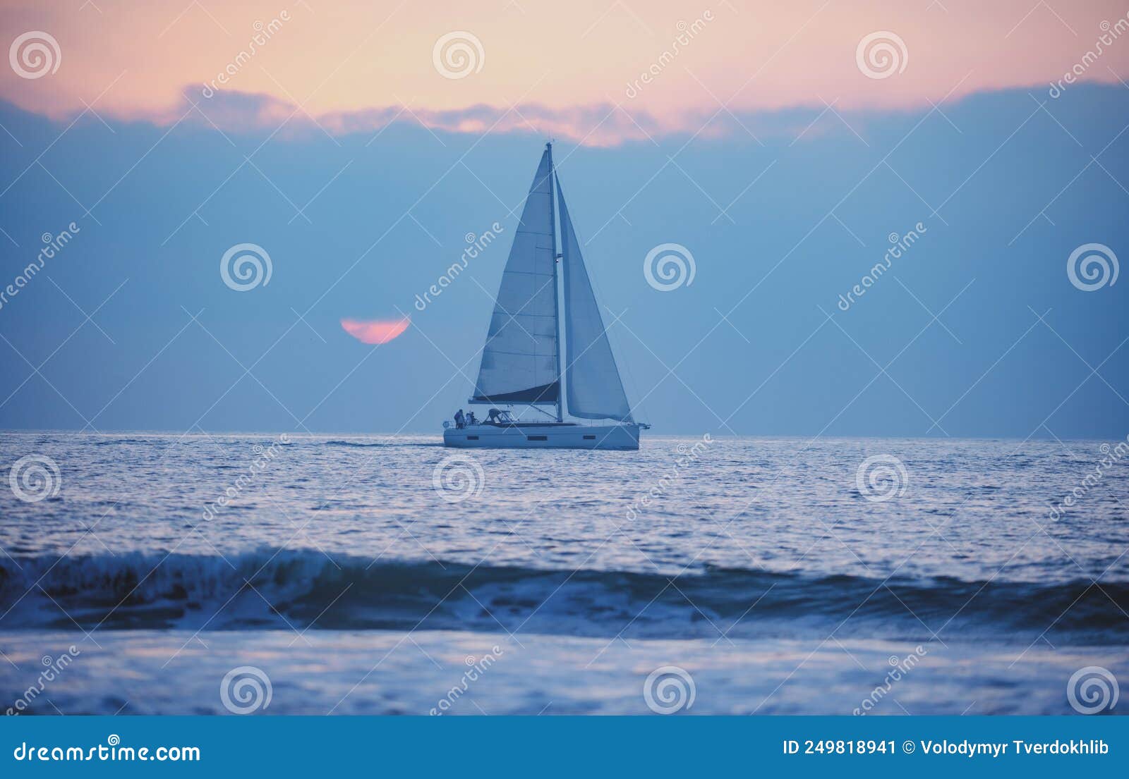Sailing in the Sunrise Time with Sailboat. Stock Image - Image of boat ...