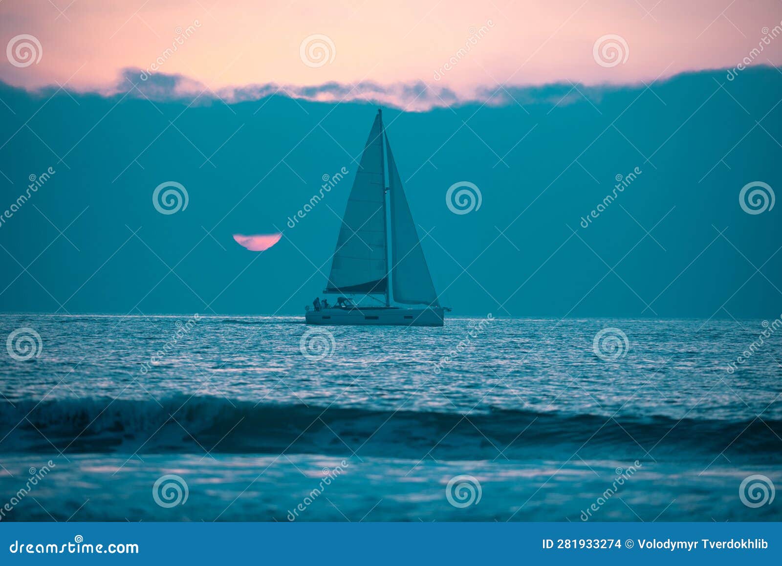 Sailing in the Sunrise Time with Sailboat. Stock Photo - Image of ...