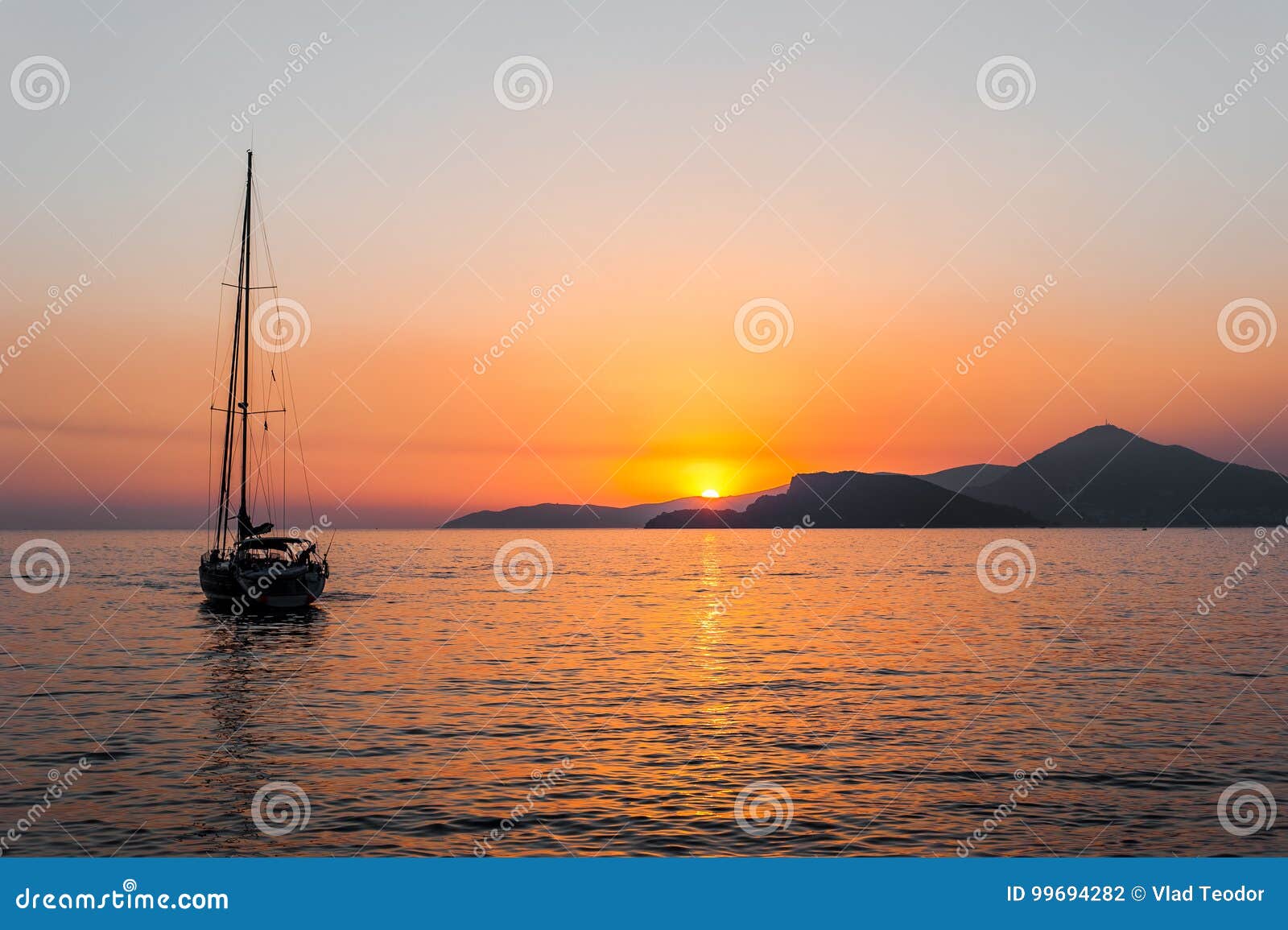 Sailing at the sunset stock photo. Image of beach, mountains - 99694282