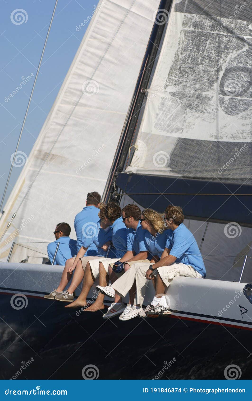 Sailing Team Sitting on Sailboat Stock Photo - Image of marine ...