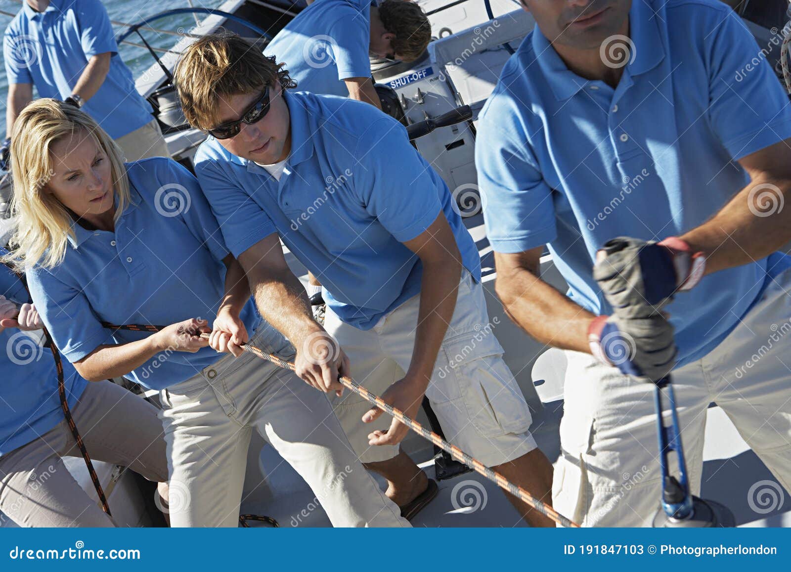 Photo of Sailing Team on Yacht Stock Image - Image of wind, cruise ...