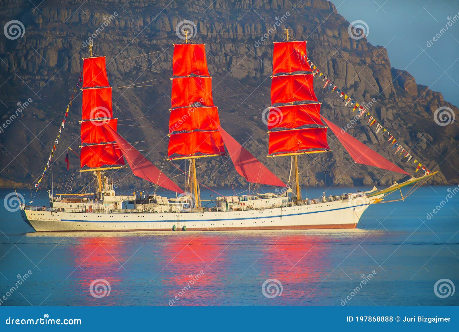 Sailing Three-masted Vessel Stock Photo - Image of travel, blue: 197868888