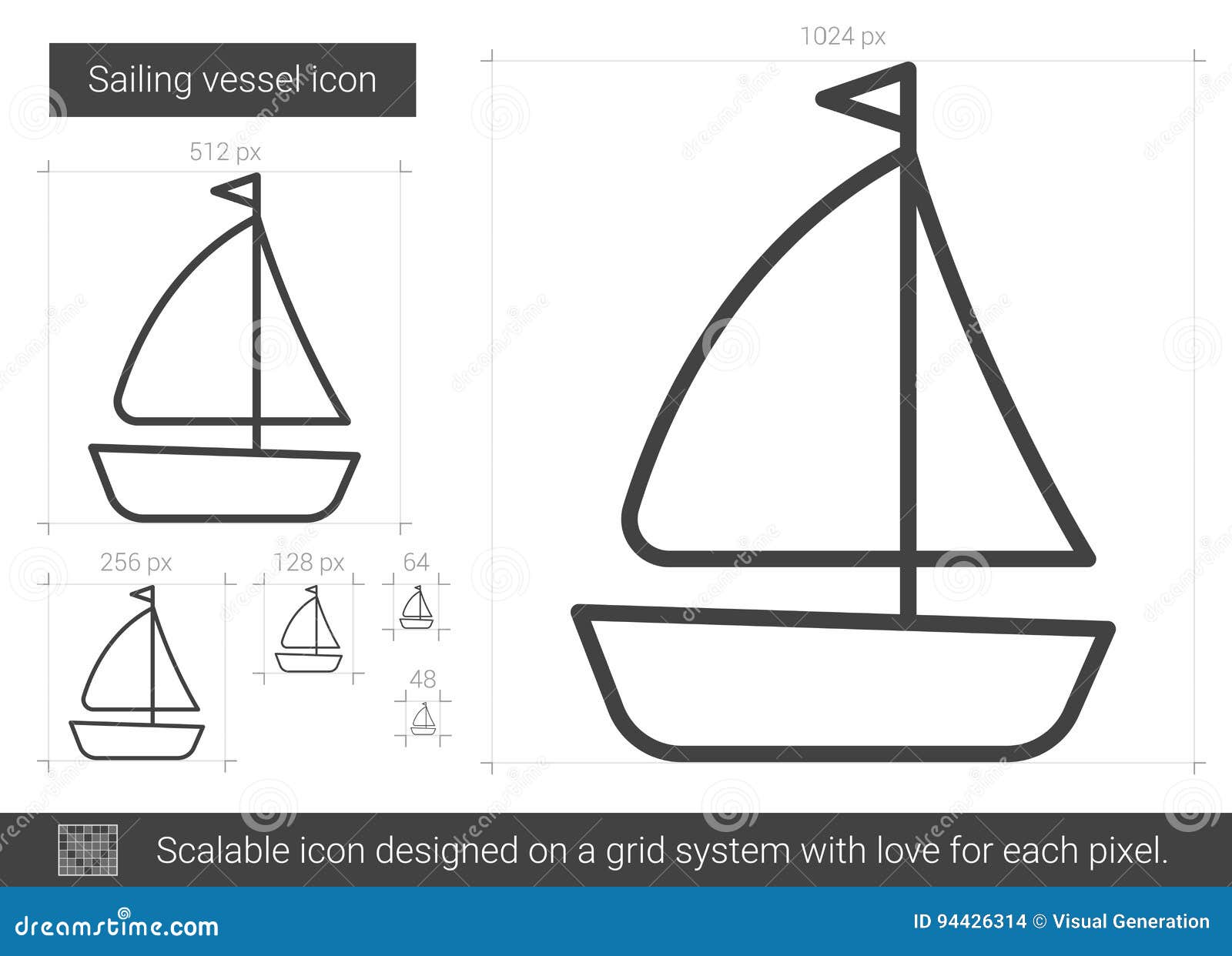Sailing vessel line icon. stock vector. Illustration of flagpole - 94426314