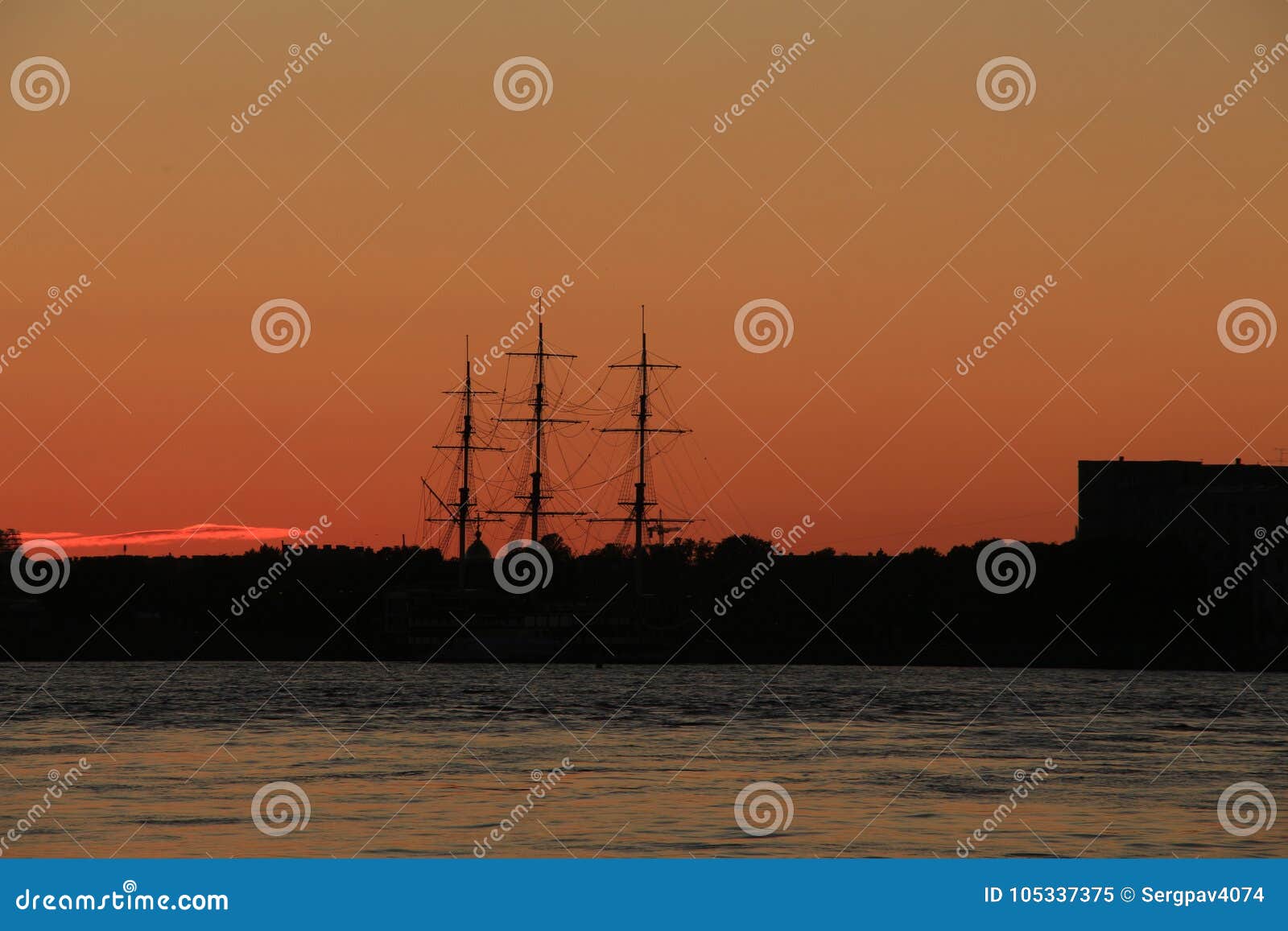 Sailing ship on the Sunset stock image. Image of background - 105337375