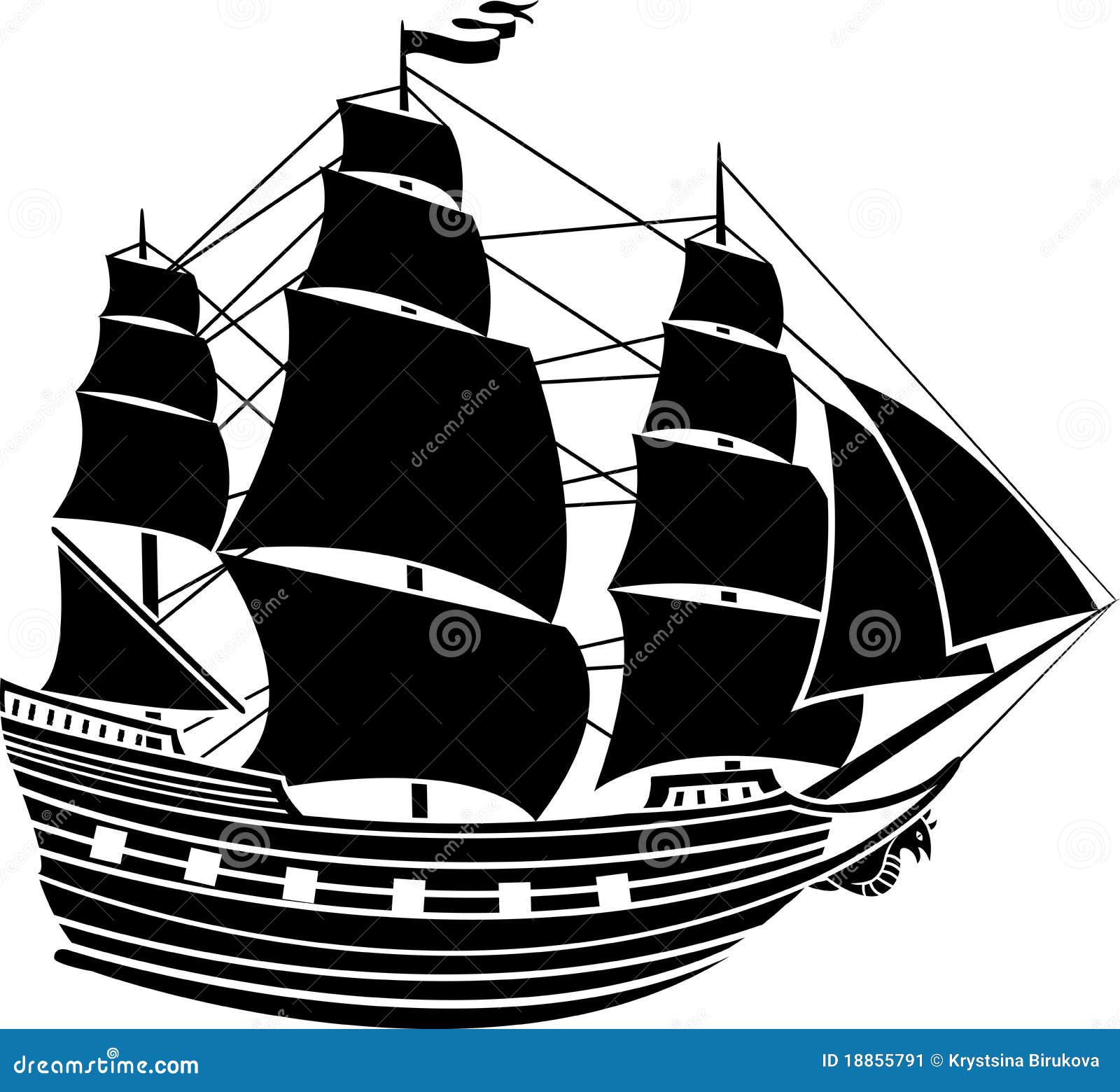 Sailing Vessel Stencil Second Variant Stock Vector - Illustration of ...
