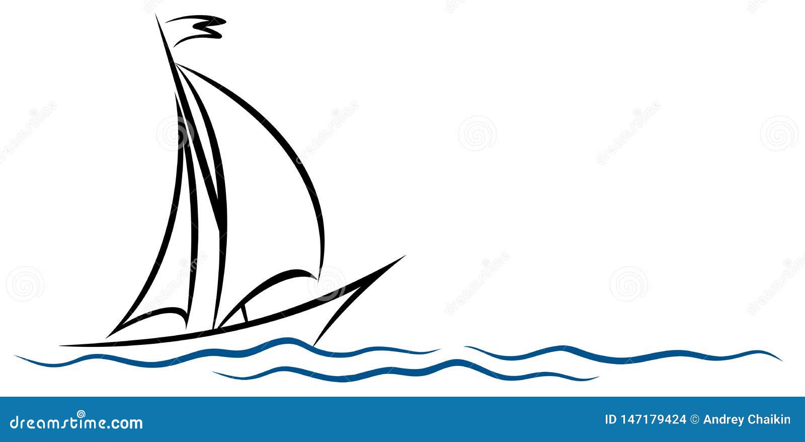 Sailing Vessel Symbol with Wave. Stock Vector - Illustration of symbol ...