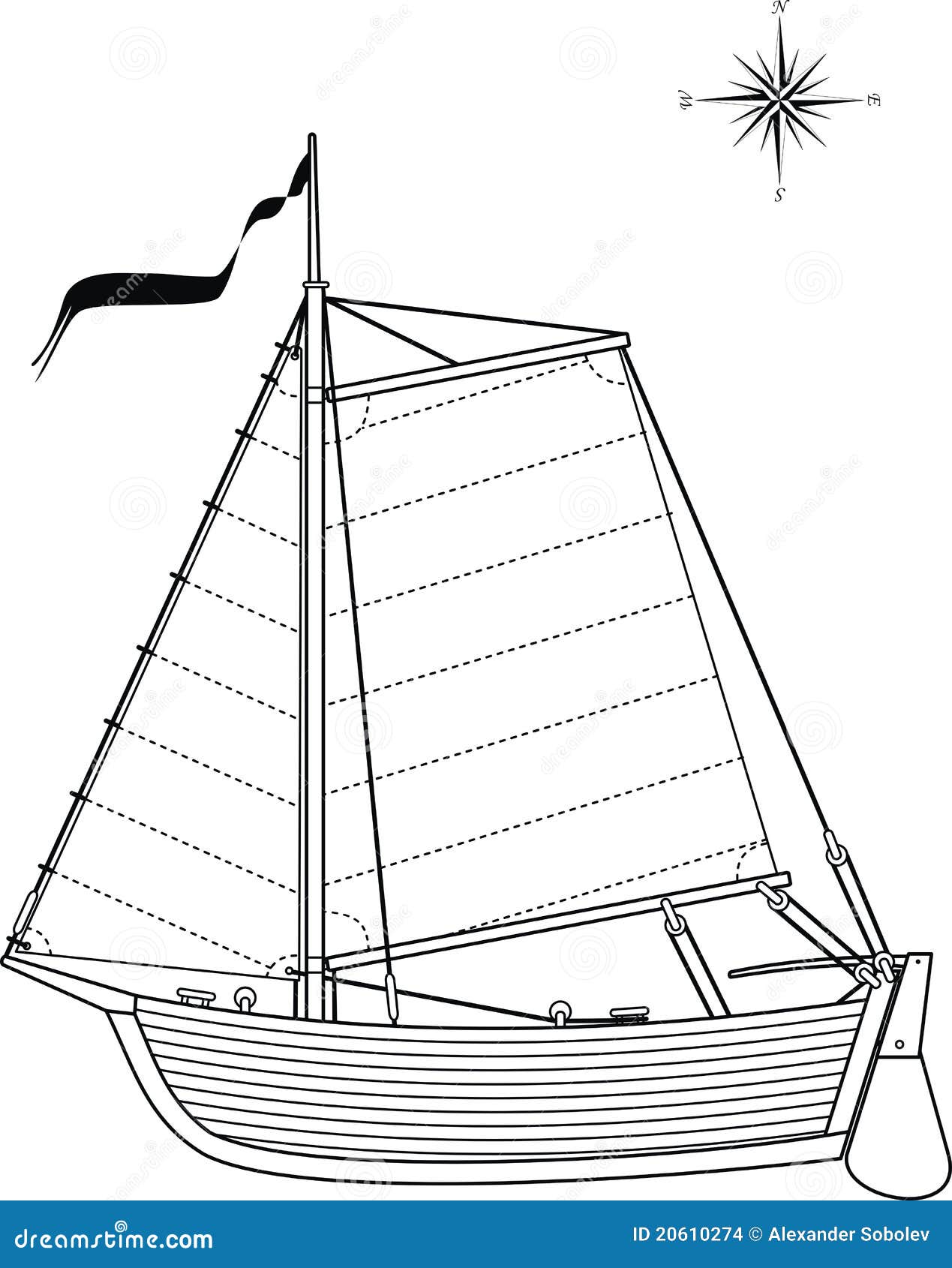 Sloop, Vintage Illustration Cartoon Vector | CartoonDealer.com #163345677