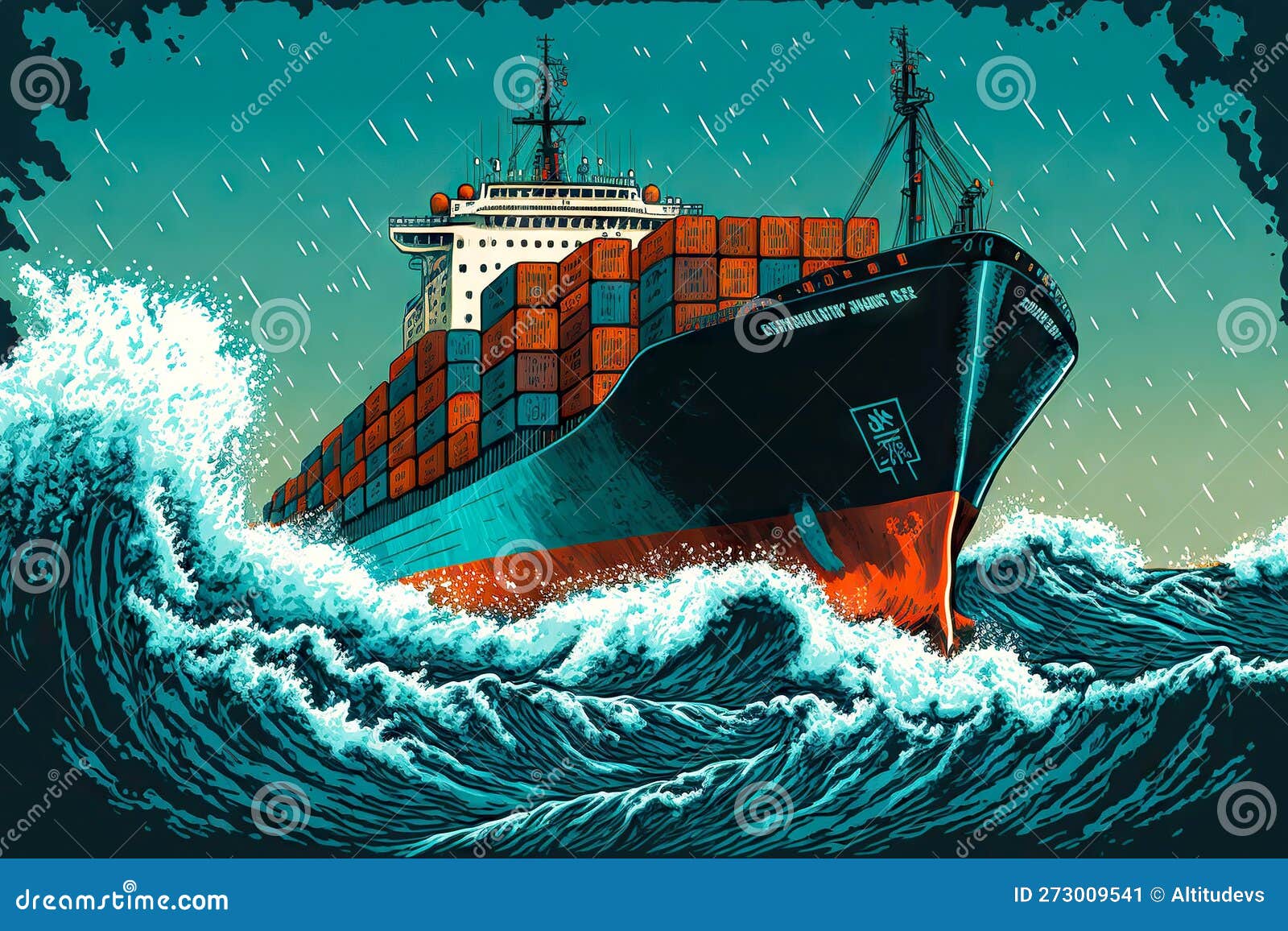 Sailing on Waves Cargo Ship Bringing Container To Harbor Stock Image ...