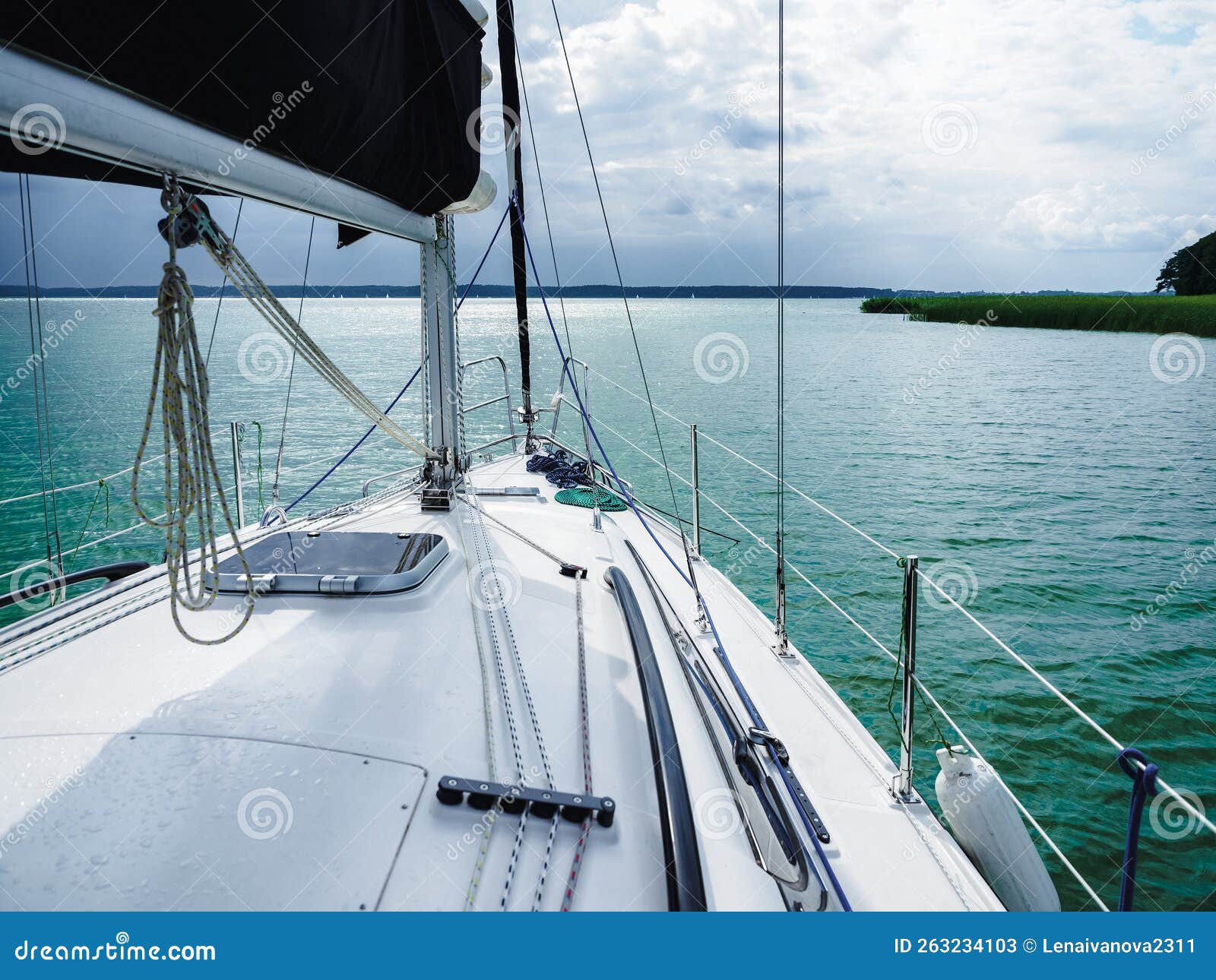 Sailing Yacht Bow Sailing on a Lake before Rain Stock Image - Image of ...