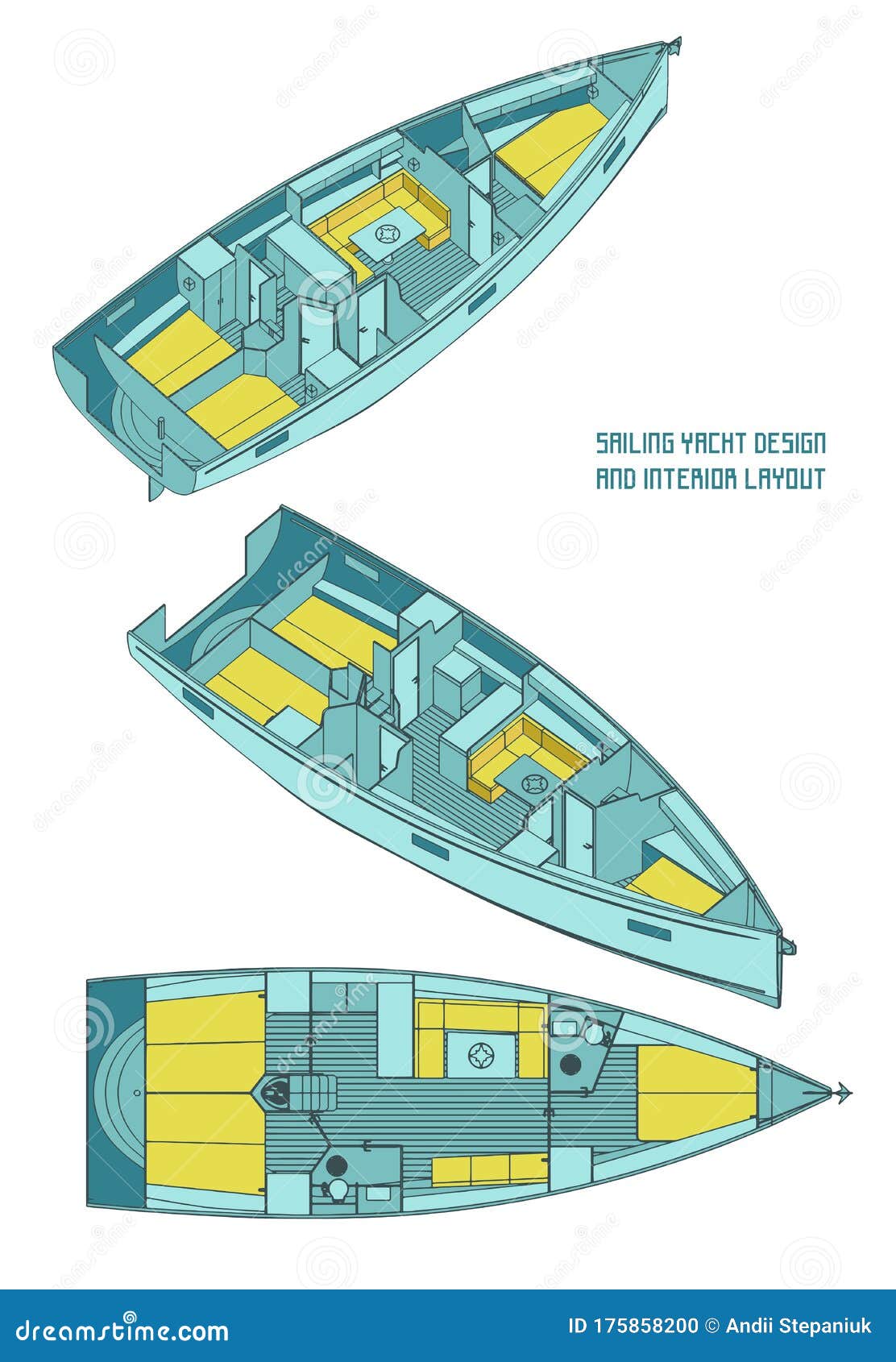 Sailing Yacht Design and Interior Layout Illustration Stock Vector ...