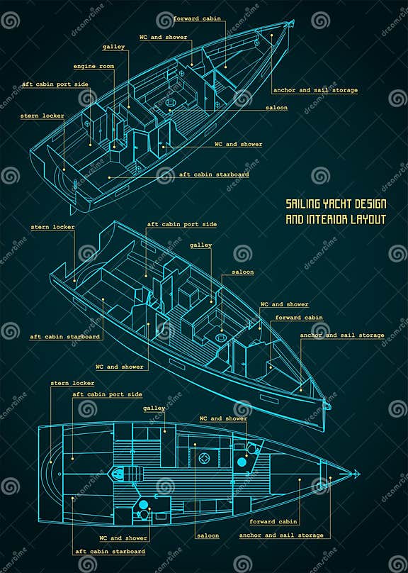 Sailing Yacht Design and Interior Layout Stock Illustration ...