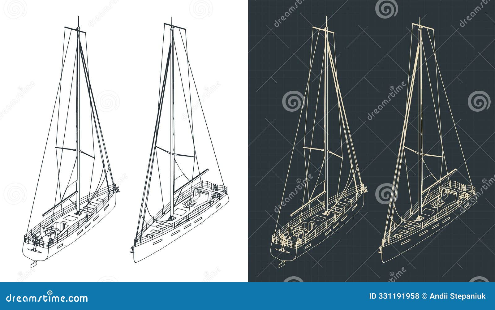 Sailing Yacht Isometric Technical Drawings Stock Illustration ...
