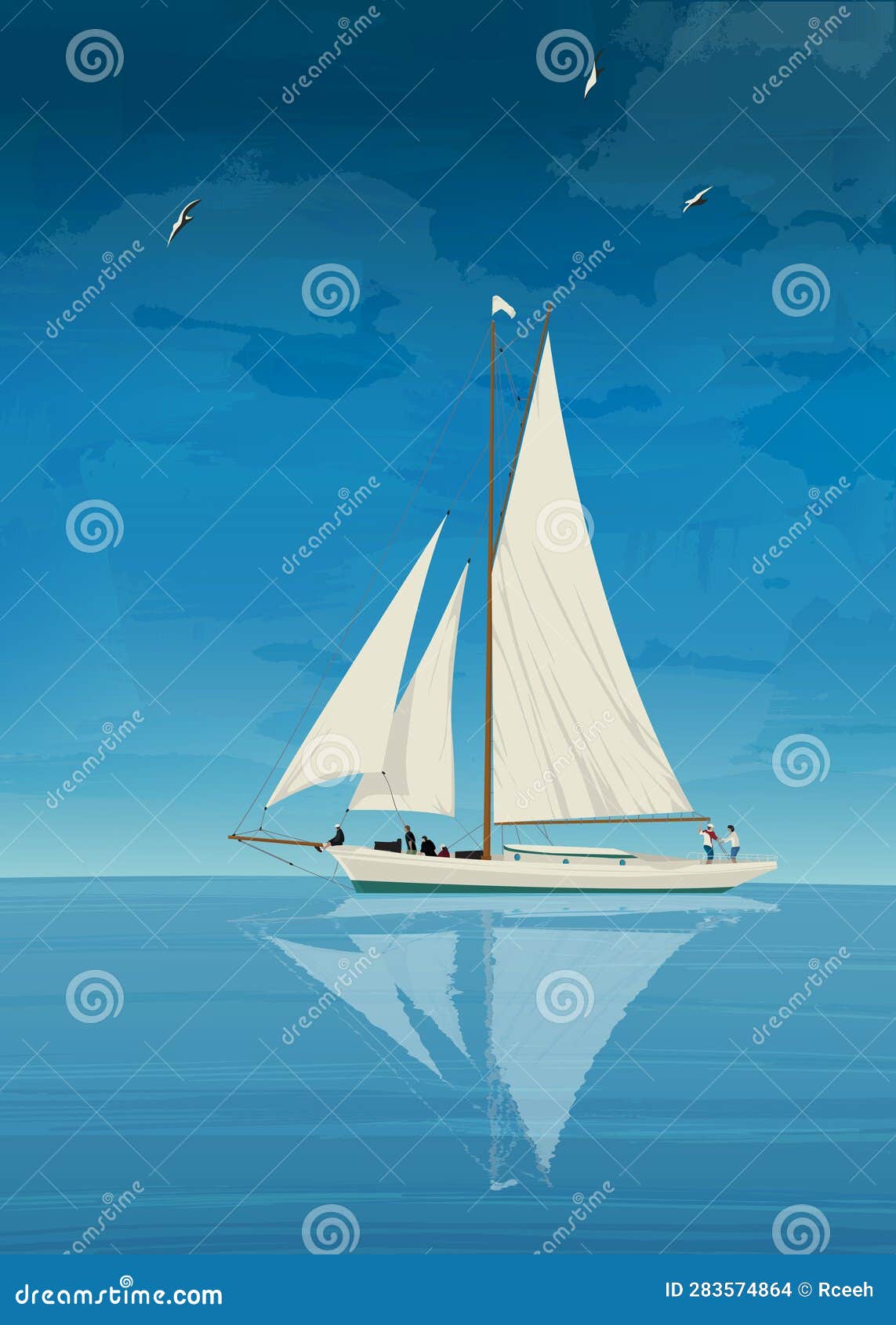 Sailing Yacht on the Open Sea Stock Vector - Illustration of nautical ...