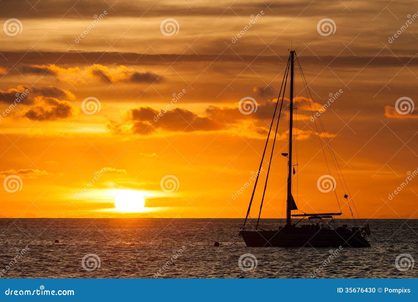 Sailing Yacht in the Sea at Sunset Stock Photo - Image of dawn ...