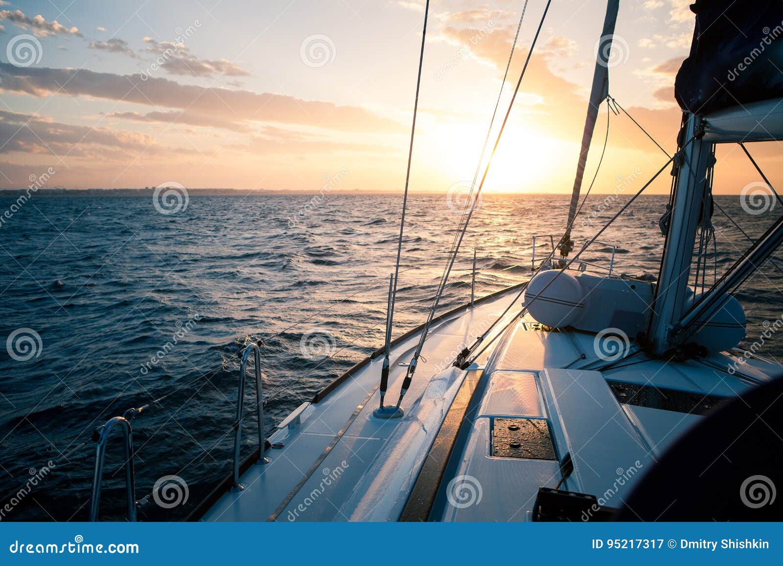 Sailing Yacht at Sunset in the Open Sea Stock Image - Image of nature ...