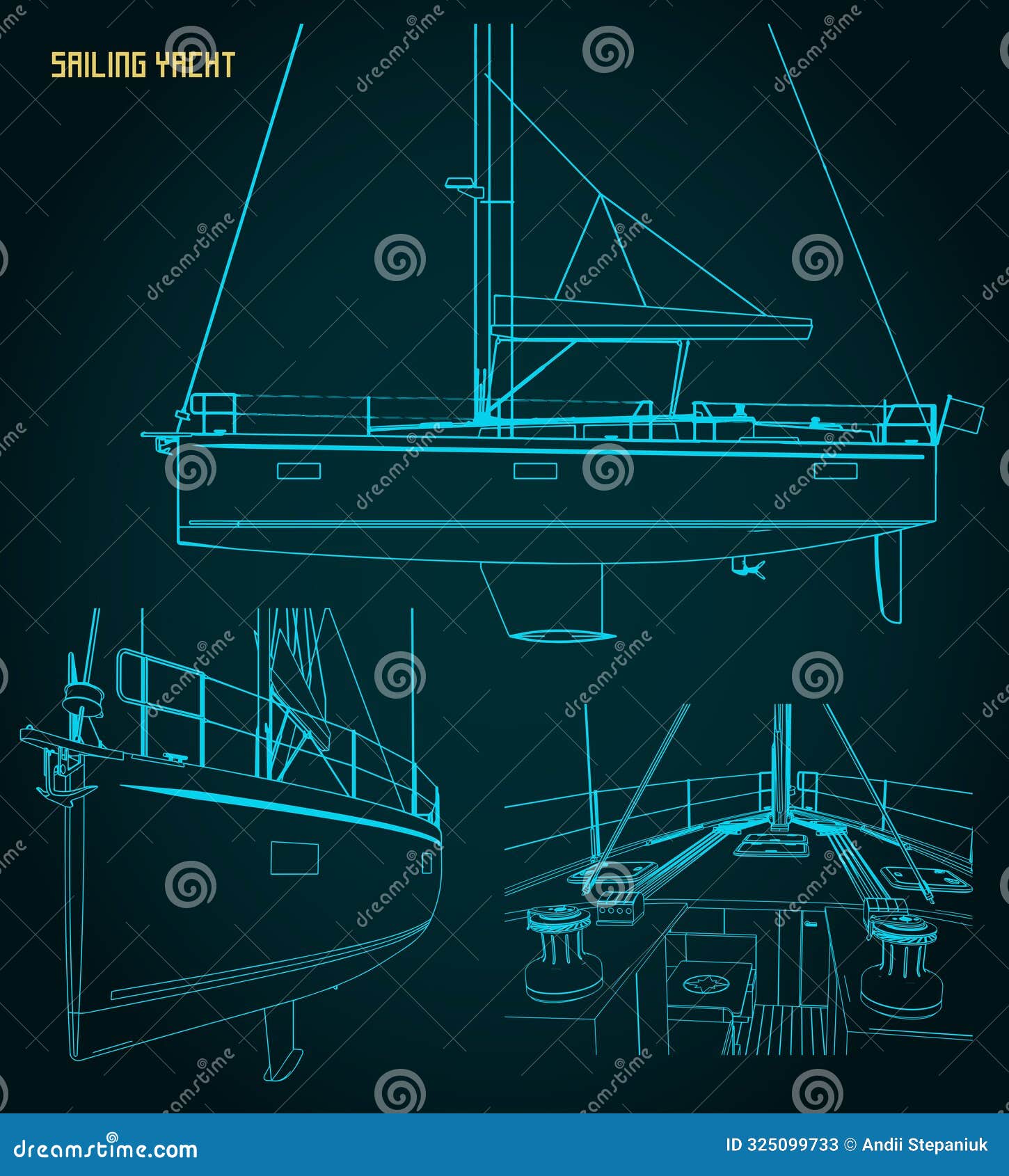 Sailing Yacht Technical Drawings Illustrations Stock Illustration ...