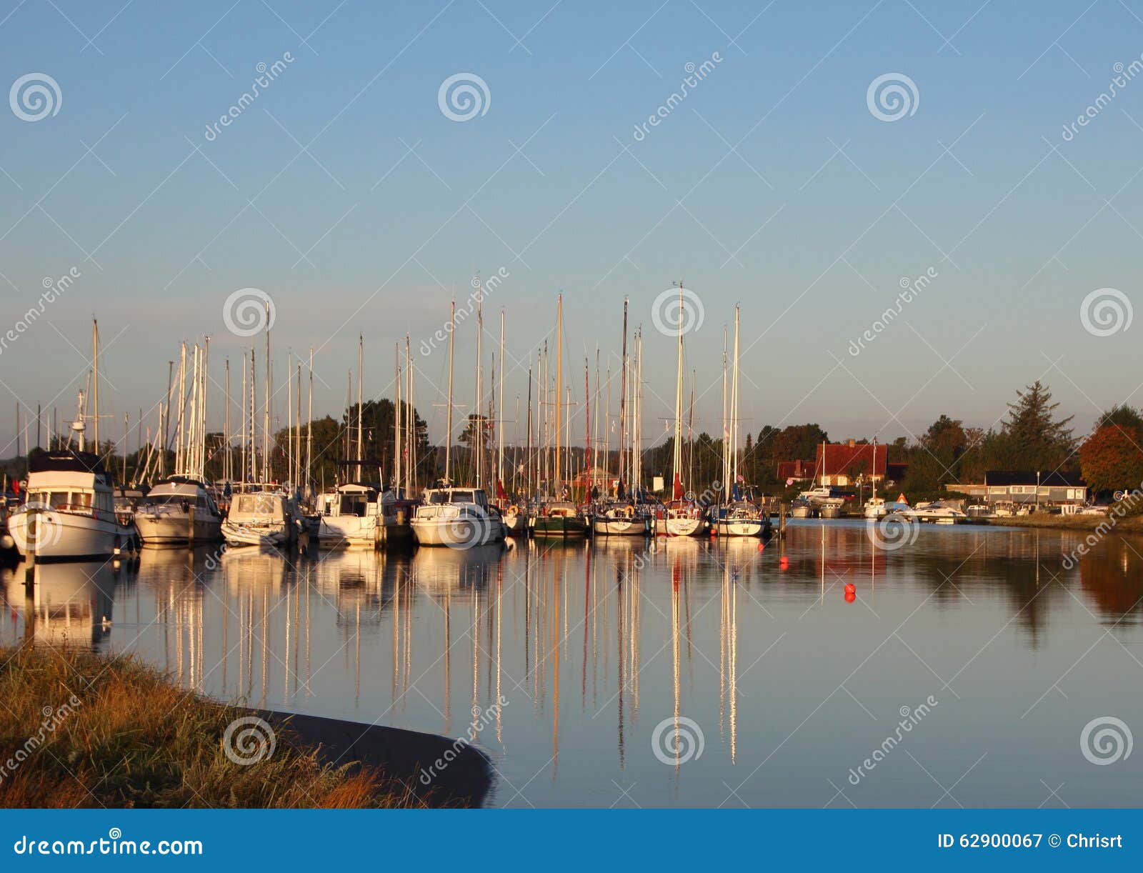 Sailing Yachts in Small Harbor with Reflections in Water Stock Image ...