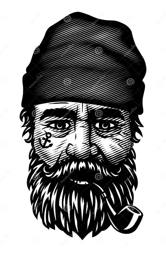 Sailor with a Beard and a Smoking Pipe. Vector Illustration. Stock ...