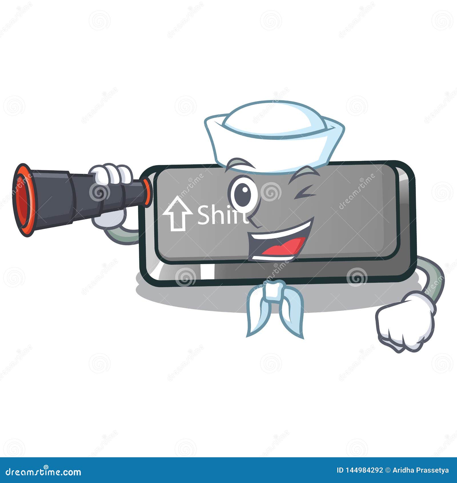 Sailor With Binocular Button Shift In The Cartoon Shape Stock Vector