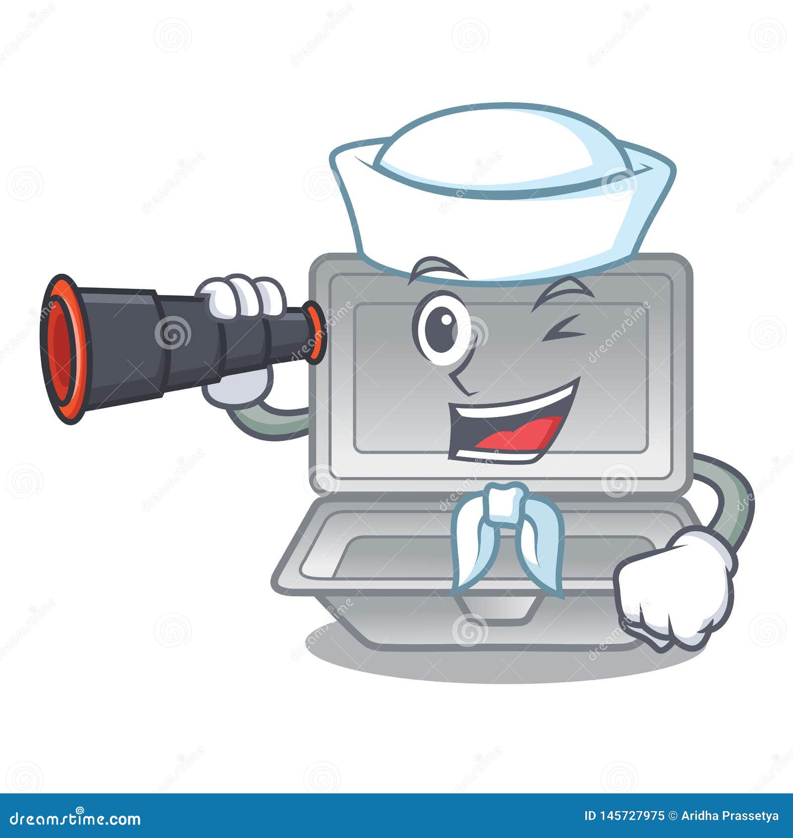 Sailor With Binocular Open Styrofoam In The Character Box Stock Vector