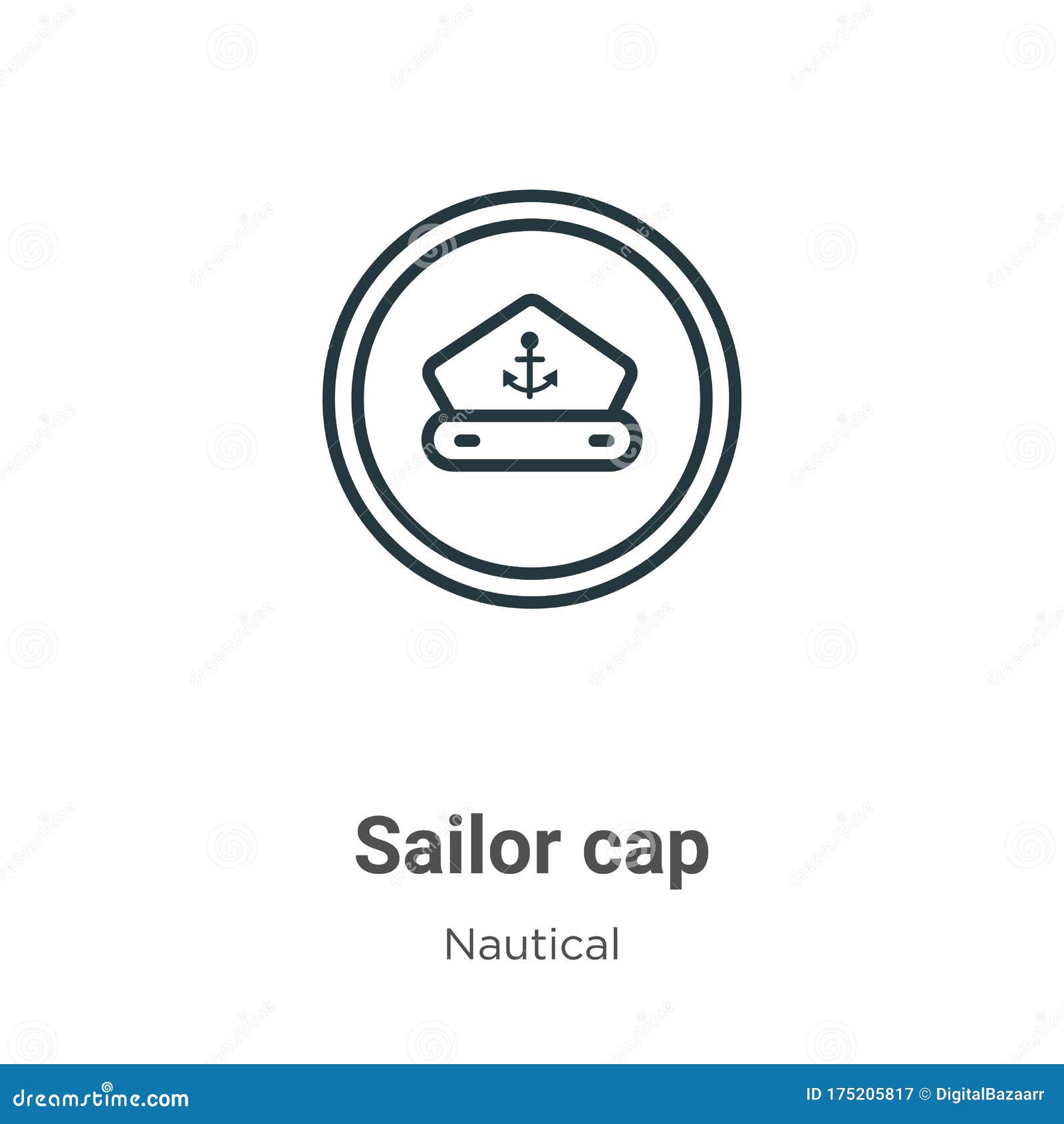 Sailor Cap Outline Vector Icon. Thin Line Black Sailor Cap Icon, Flat ...