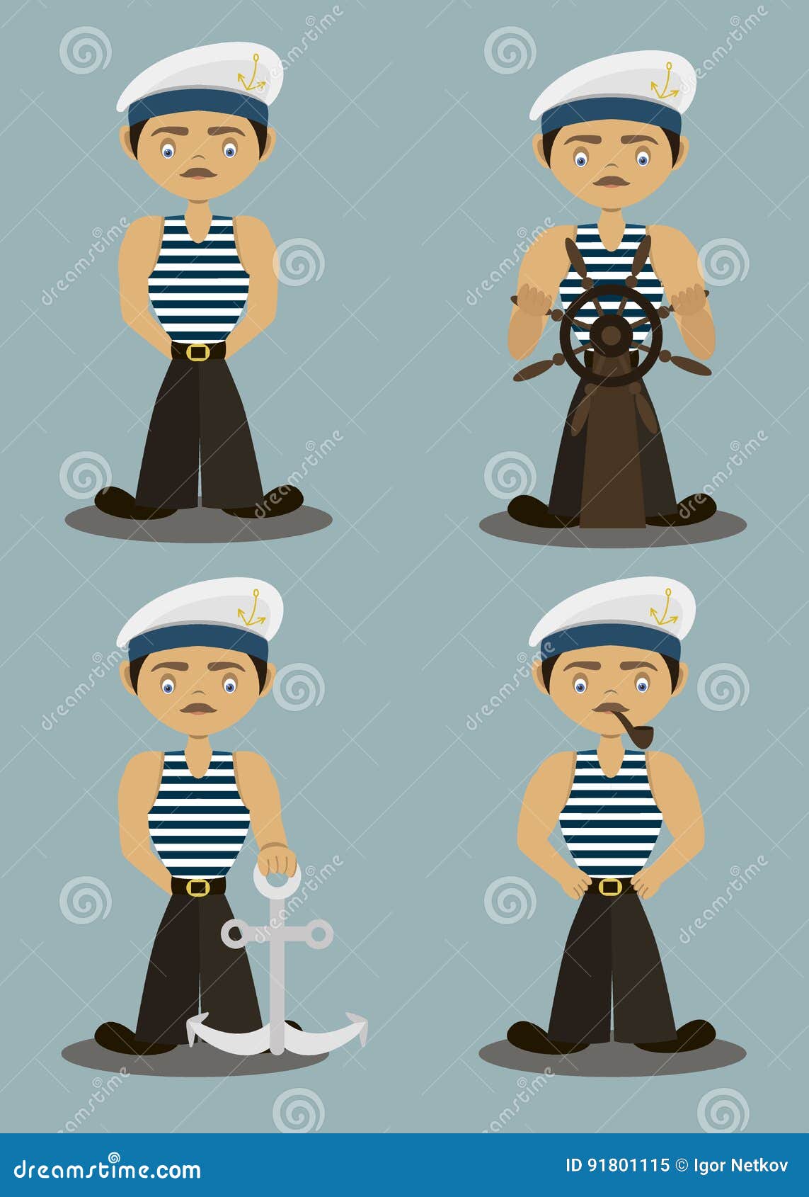 Sailor Characters Set Cartoon Vector | CartoonDealer.com #91801115