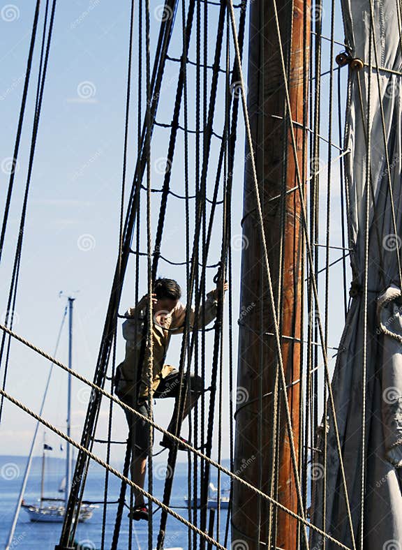 Sailor Climbing Ship Rigging Stock Photo - Image of sailing, male: 1269390