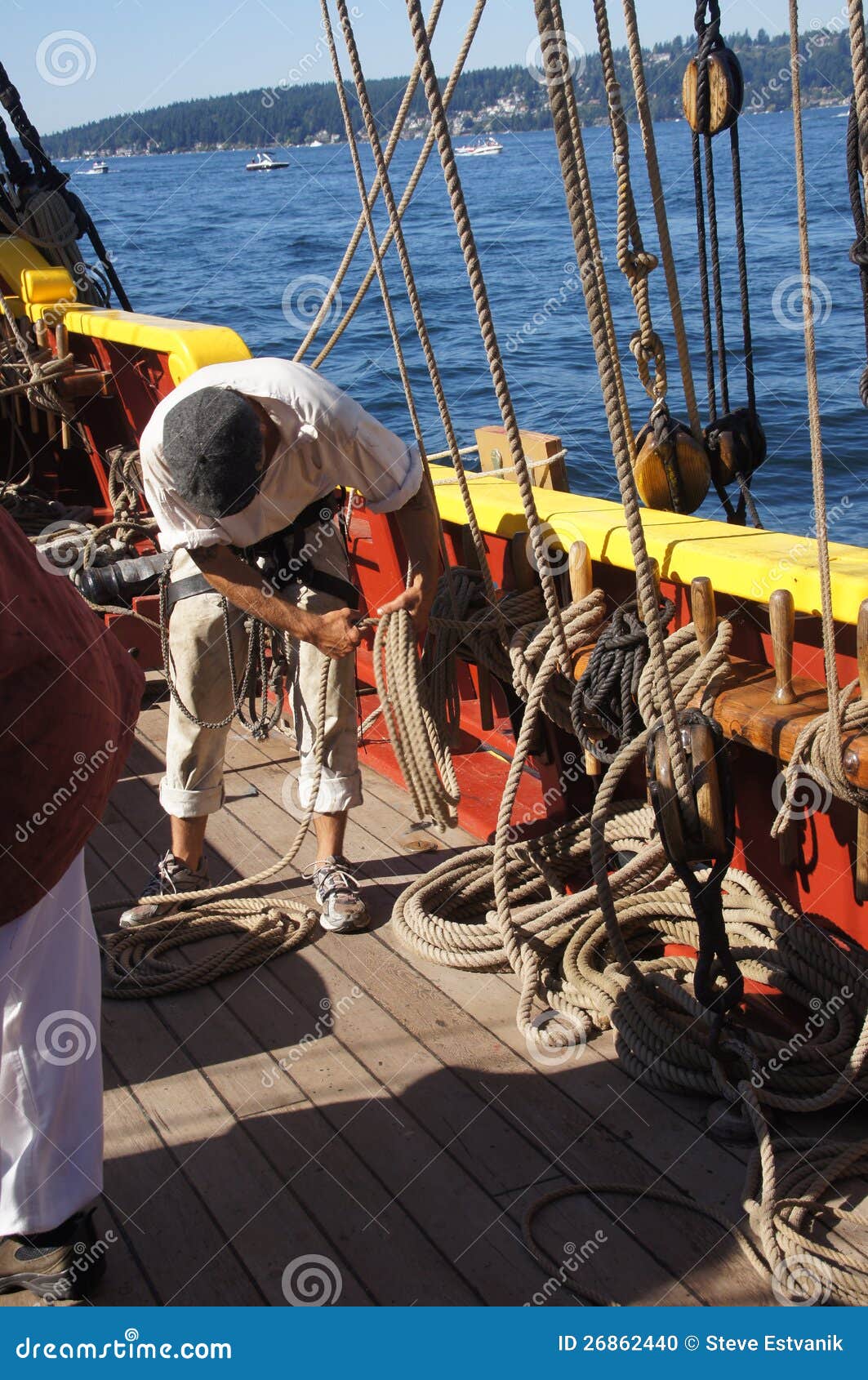 Sailor Coils a Line after Setting Sail Editorial Image - Image of ...