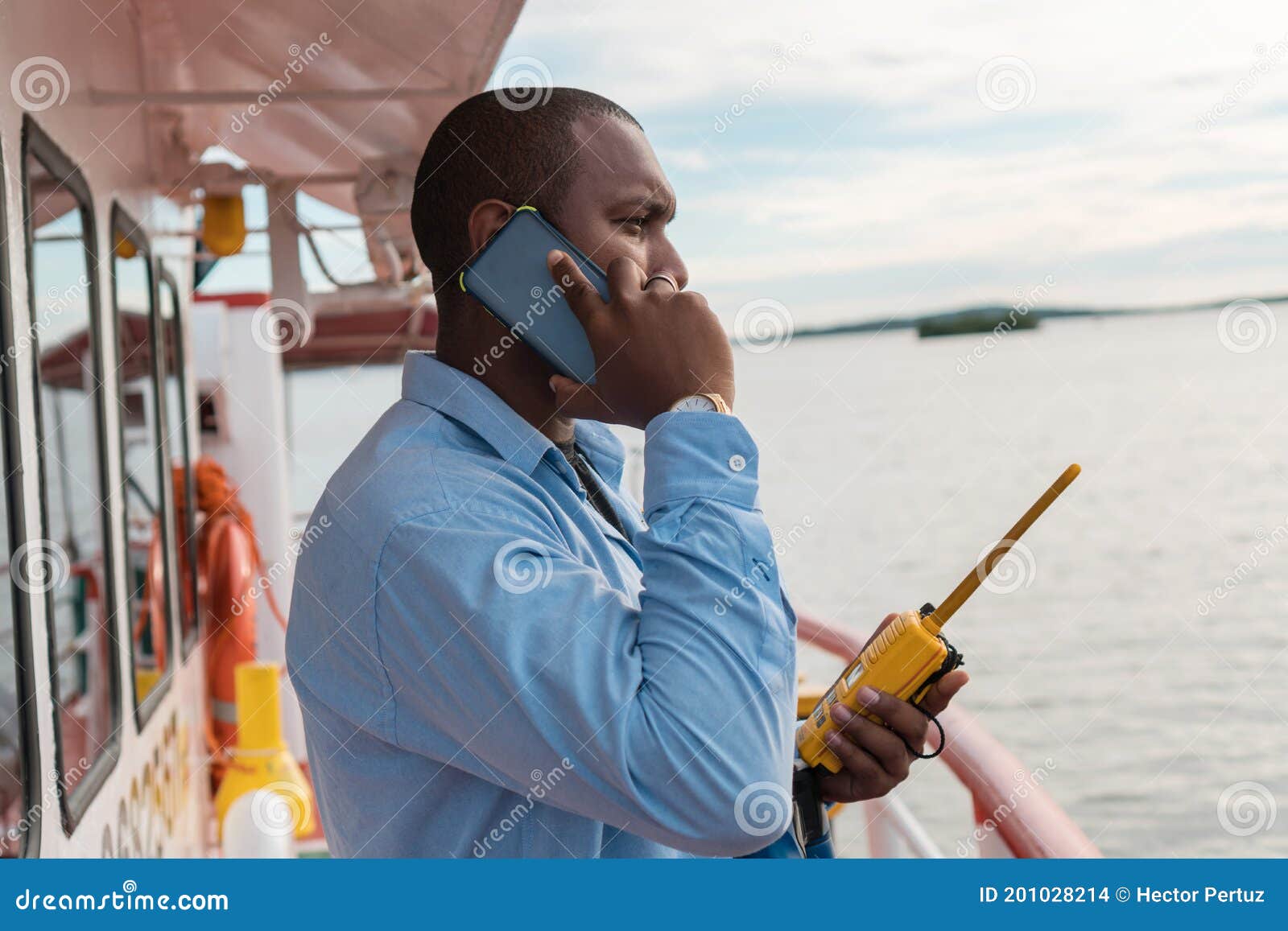 Sailor on Deck Talking on His Phone Stock Photo - Image of afro ...