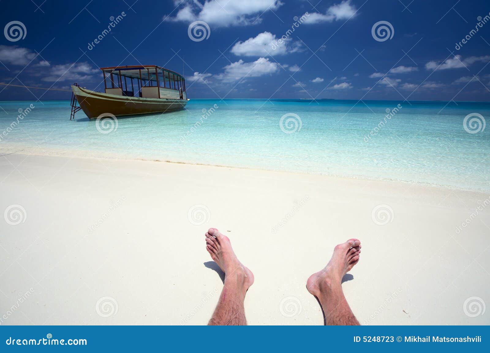 Sailor Has a Rest on a Beach Stock Image - Image of journey, engine ...