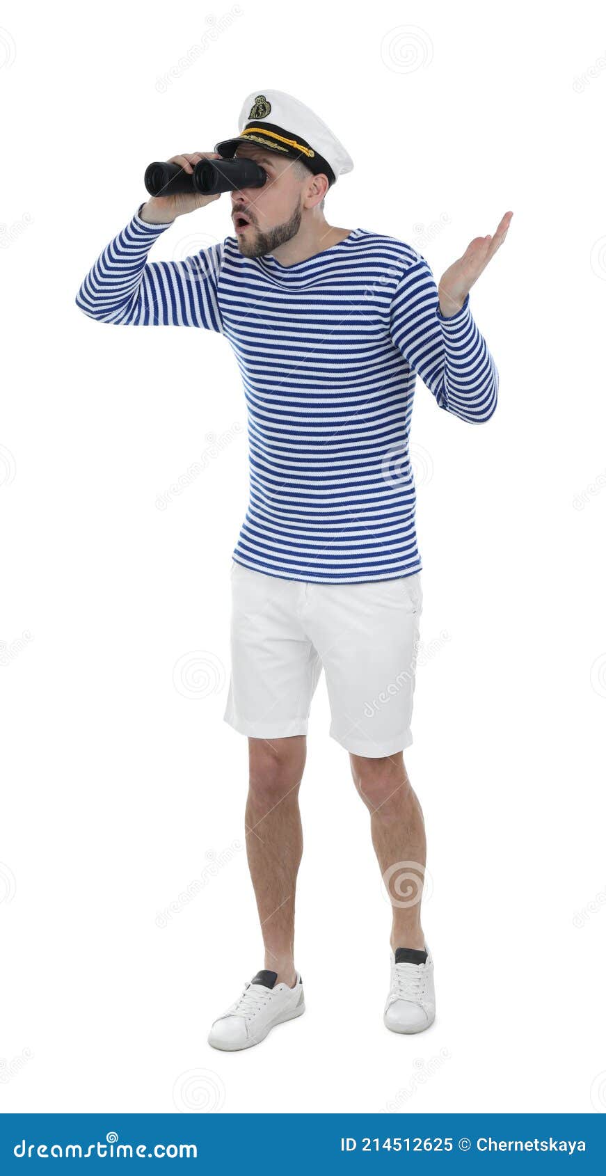 Sailor Looking through Binoculars on White Background Stock Image ...