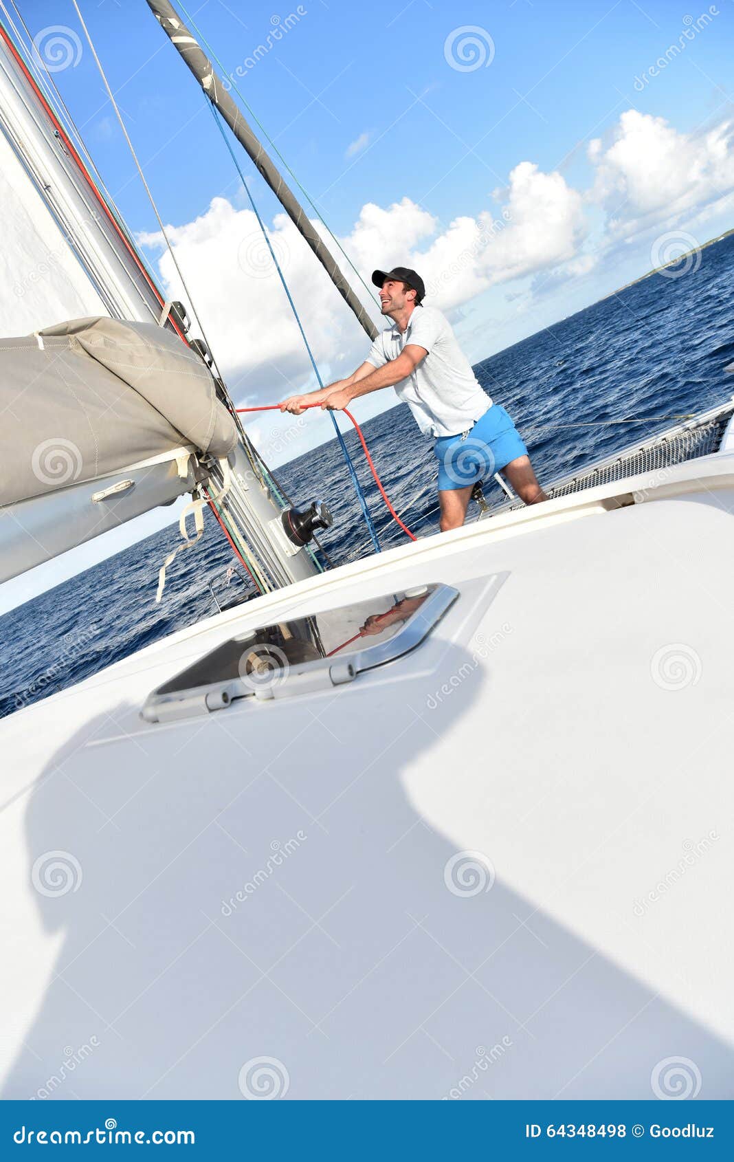 Sailor Man Pulling Rope of the Boat on a Cruise Stock Photo - Image of ...