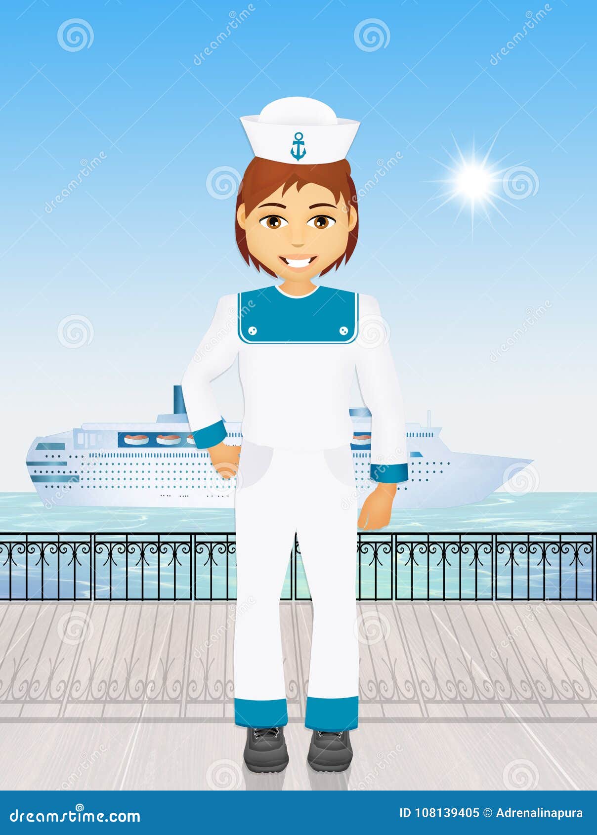 Sailor man on the ship stock illustration. Illustration of ship - 108139405