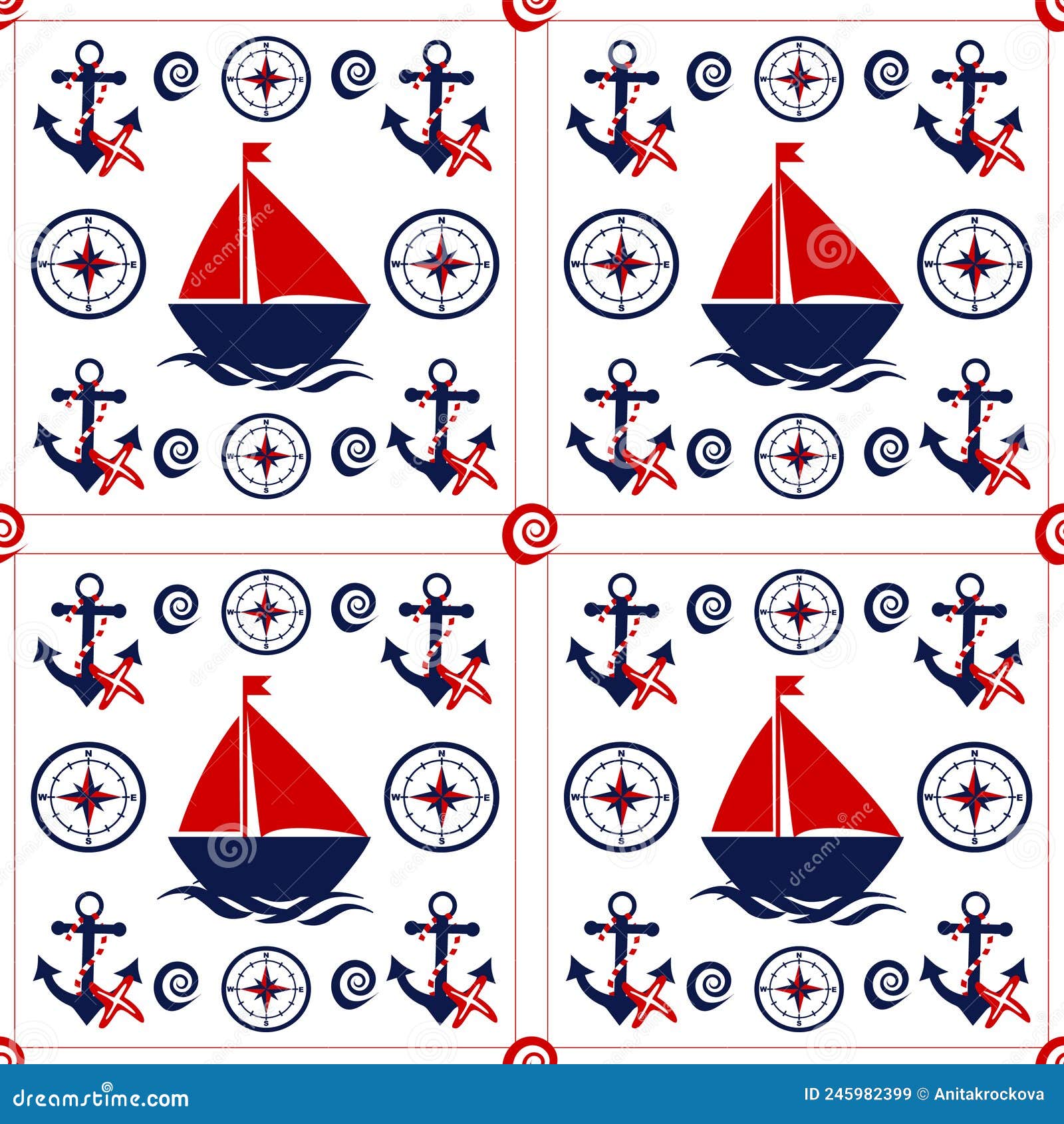 Sailor and Nautical Pattern in Blue Style Stock Vector - Illustration ...