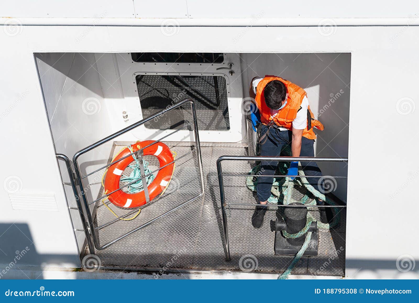 Sailor of the River Ship. the Work of a Sailor during the Mooring of ...