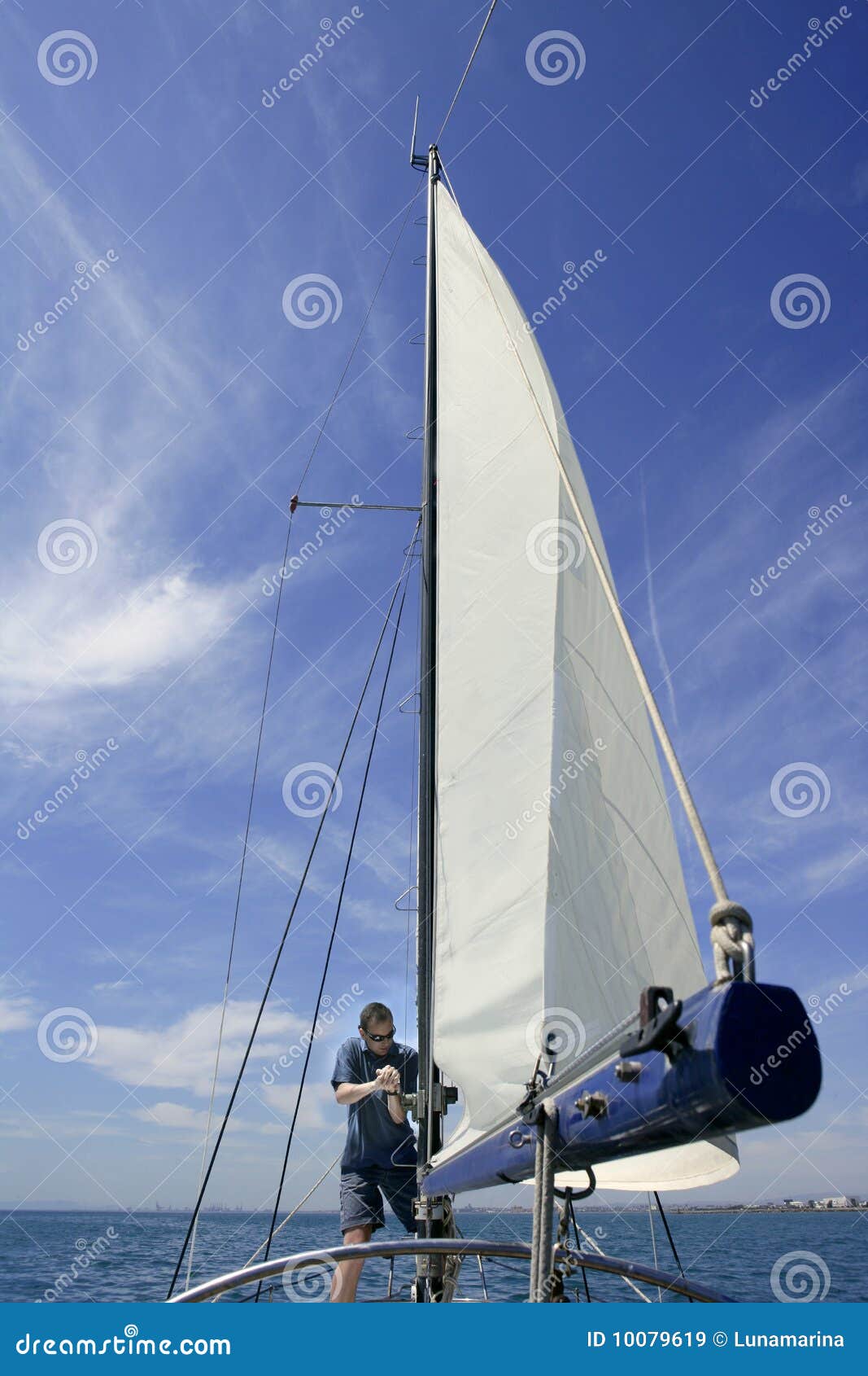 Sailor in Sailboat Rigging the Sails Stock Image - Image of nautical ...