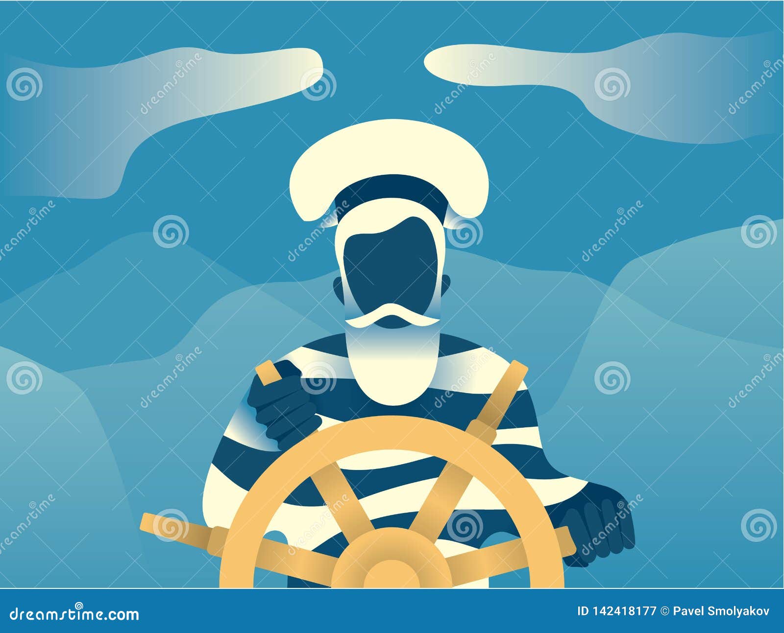 Sailor, Seaman With Saber Standing On The Anchor, Floral Greenery Motif ...