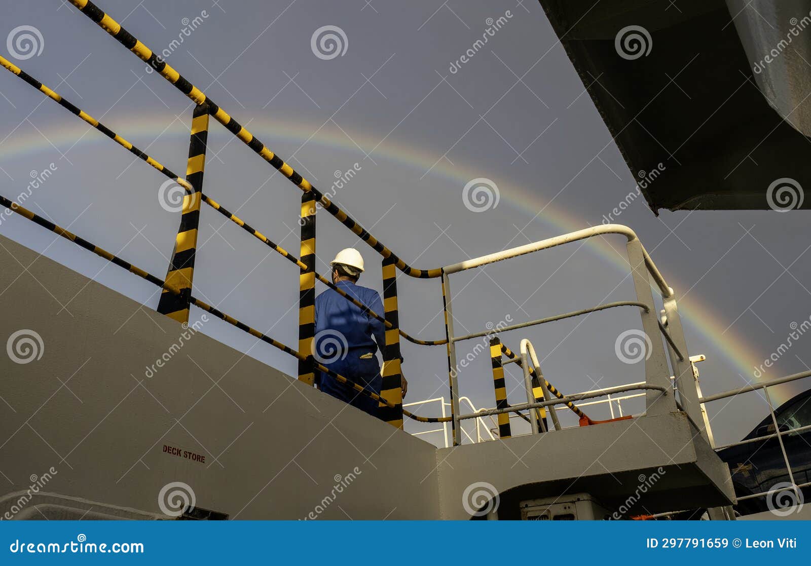 Sailor See Rainbow on Board a Big Ship during Navigation Stock Image ...