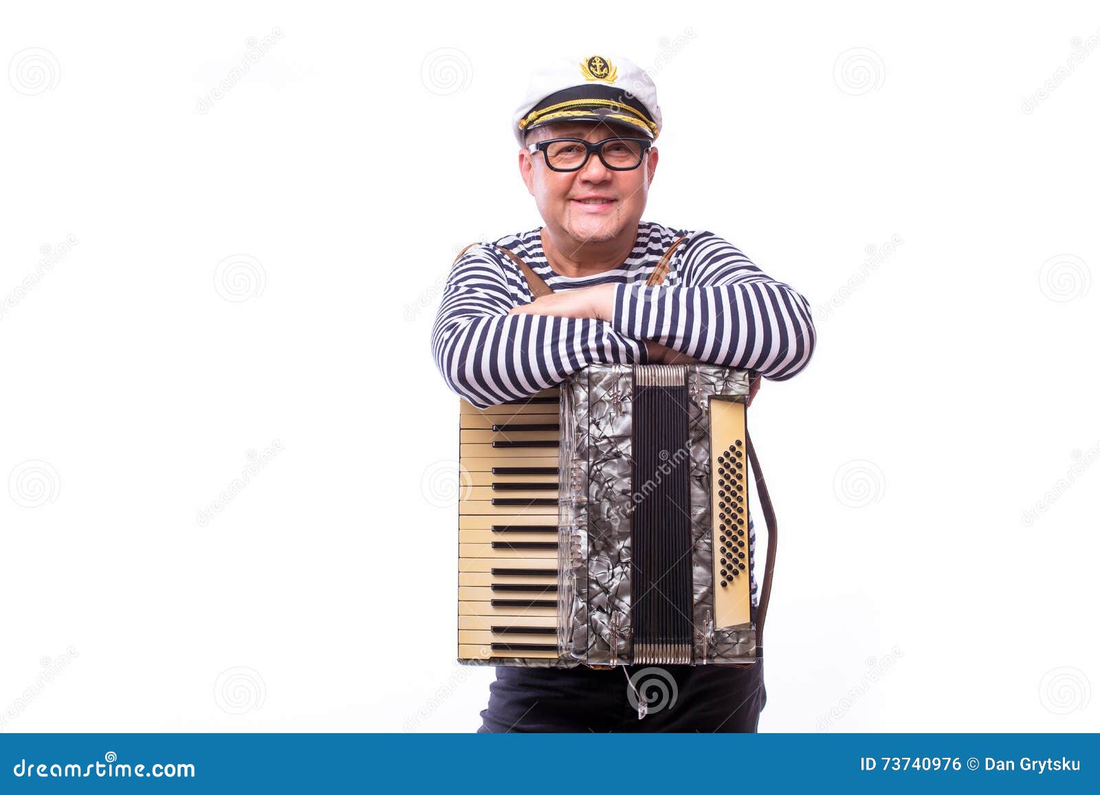 Sailor Showman Singer with Musical Instruments Drum and Accordion Stock ...