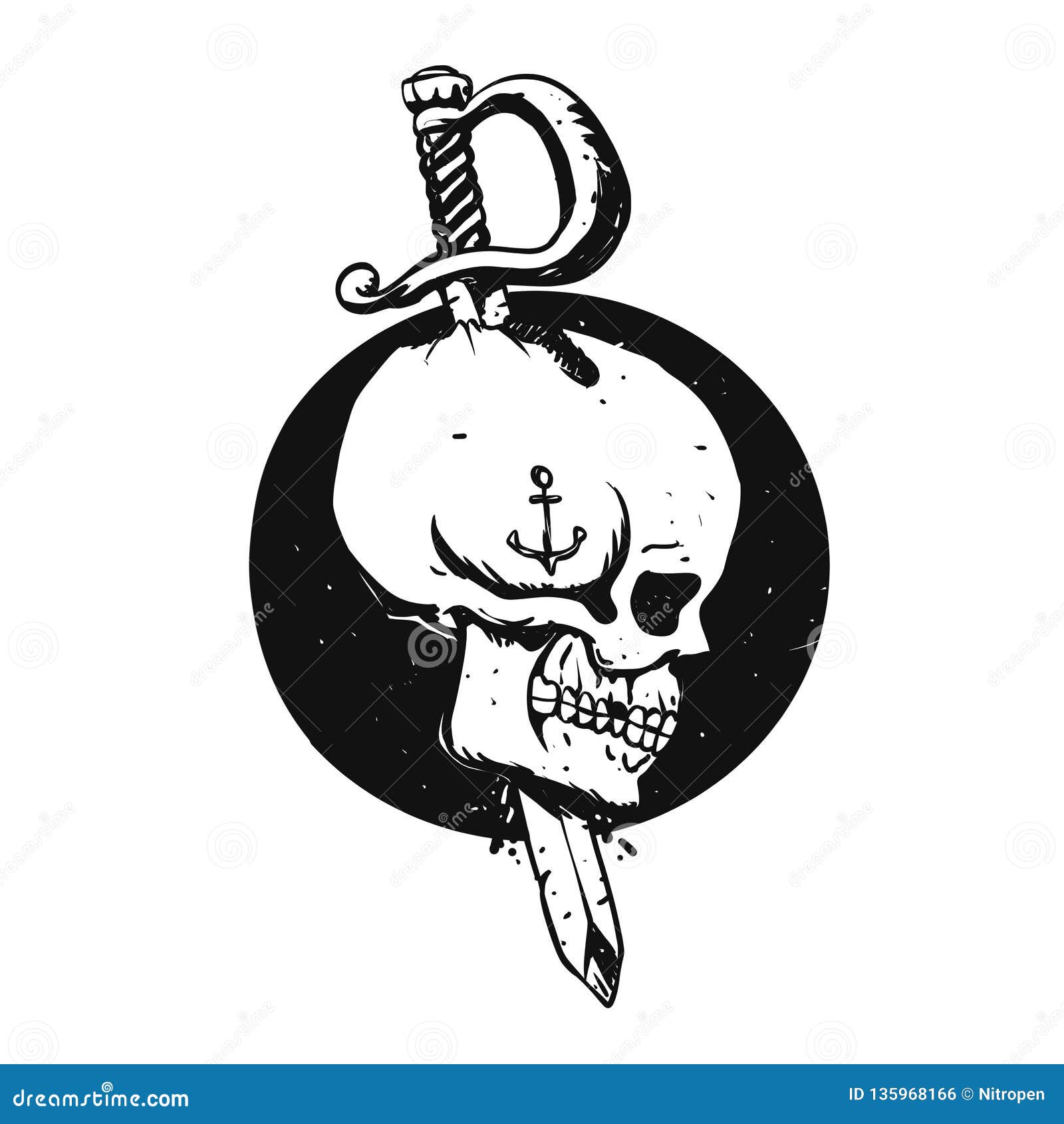 Sailor Skull Illustration Black and White Stock Illustration ...