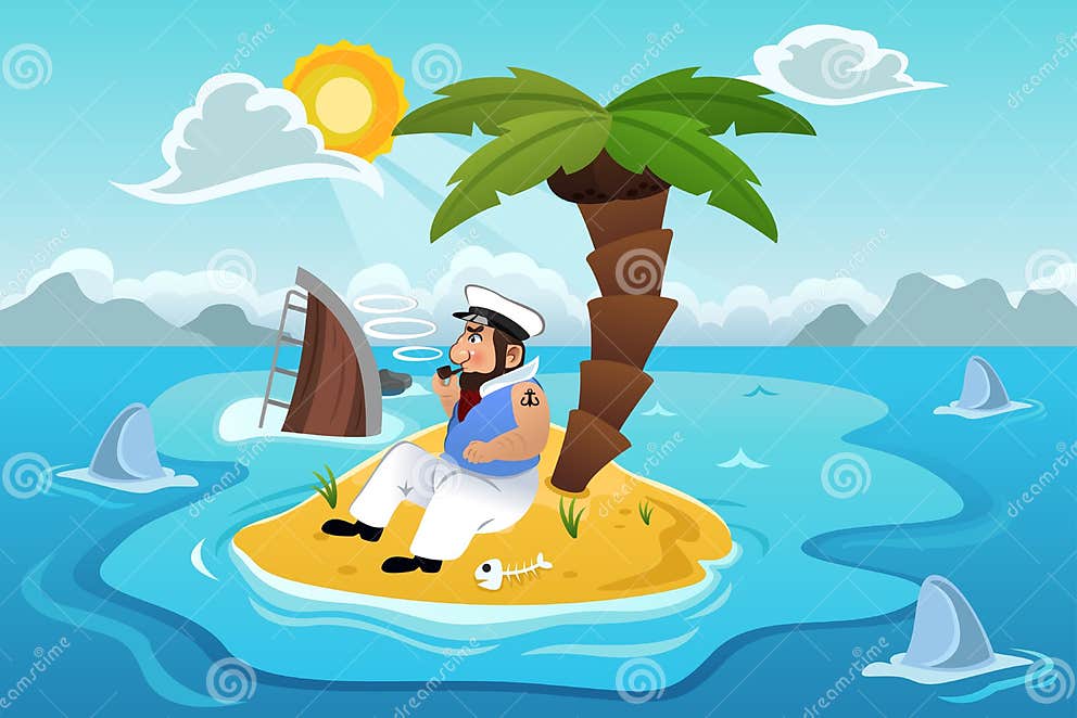 Sailor Stranded in an Island Stock Vector - Illustration of damaged ...