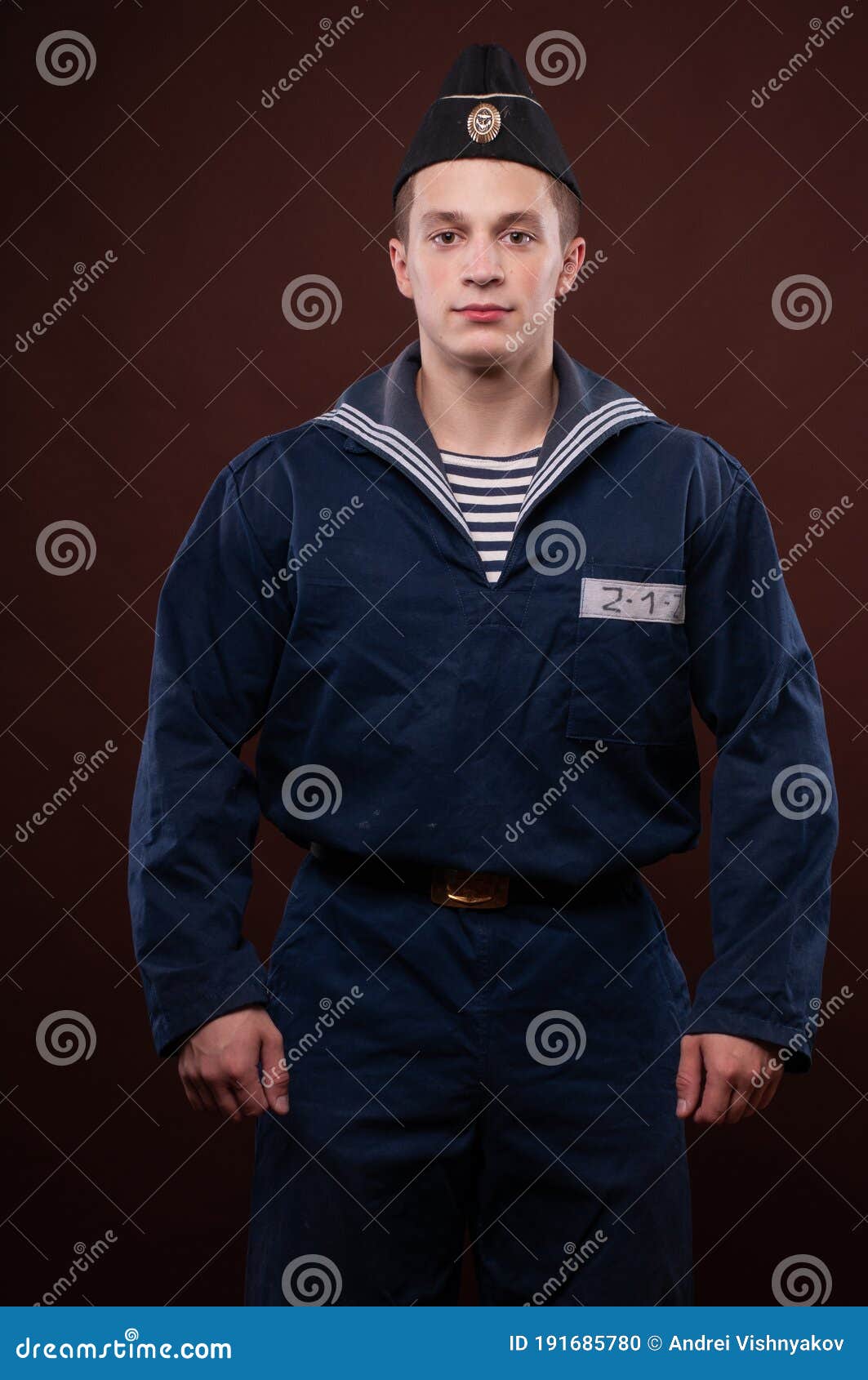 Sailor in studio stock photo. Image of striped, buff - 191685780