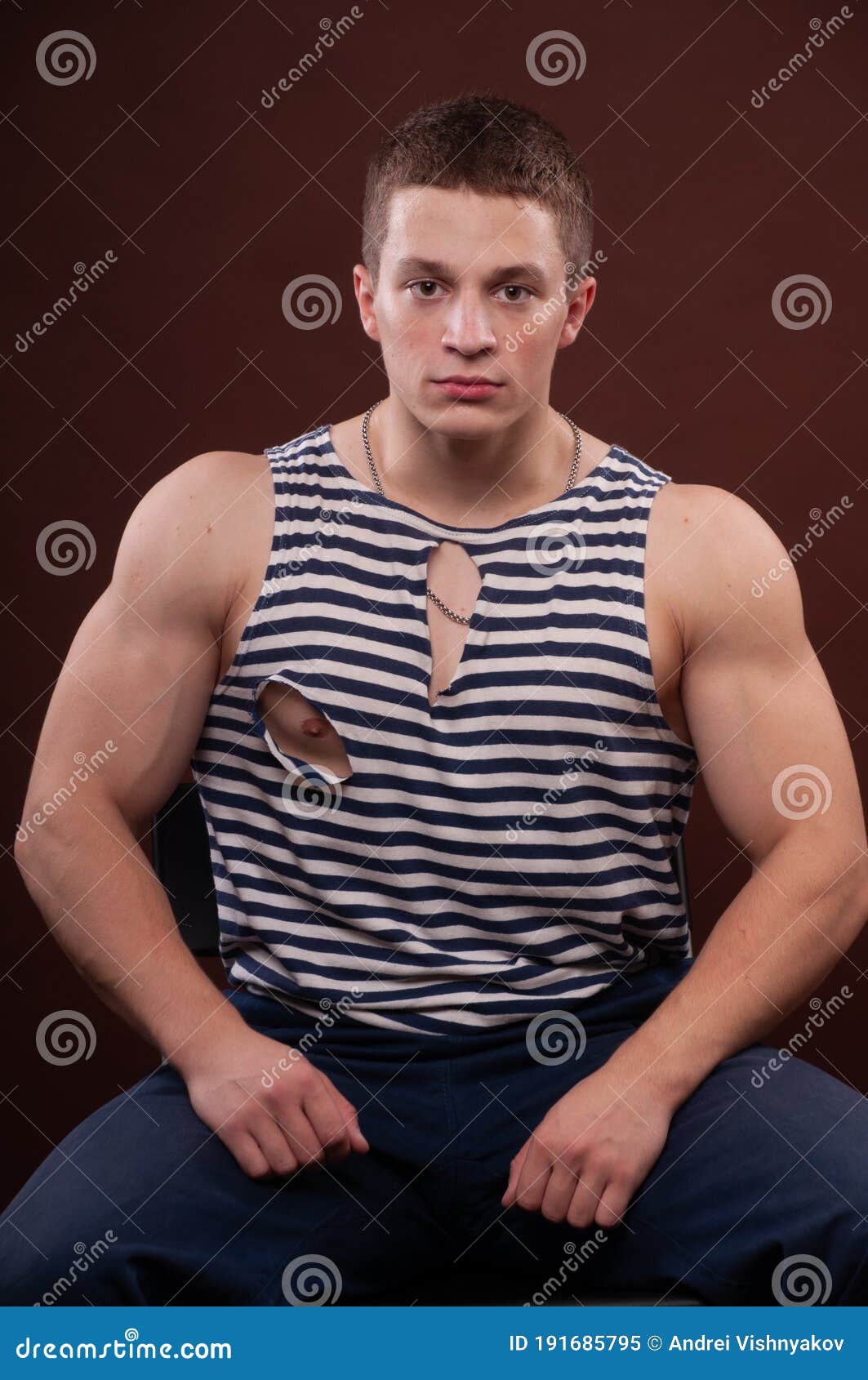Sailor in studio stock image. Image of striped, male - 191685795