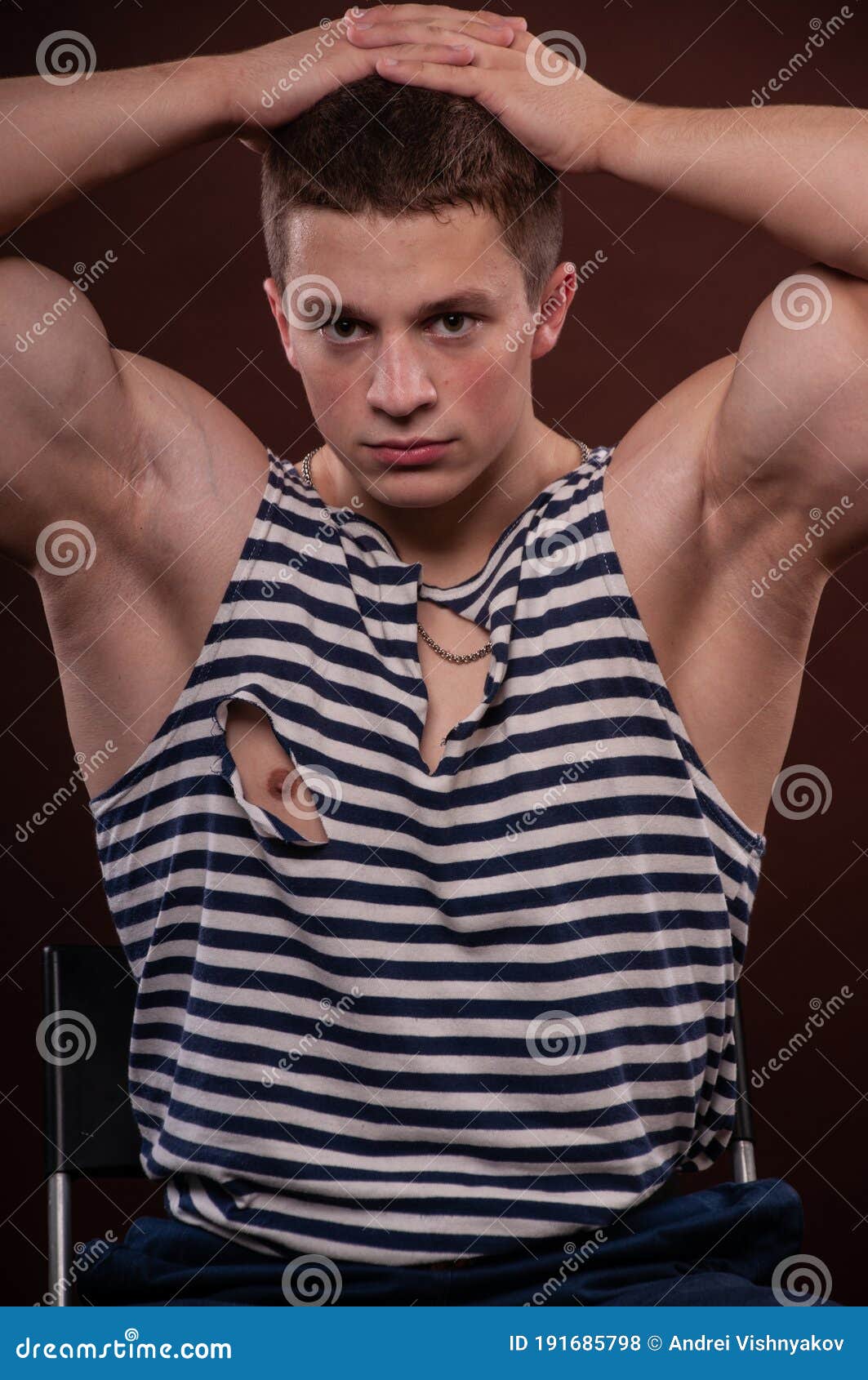 Sailor in studio stock photo. Image of caucasian, striped - 191685798