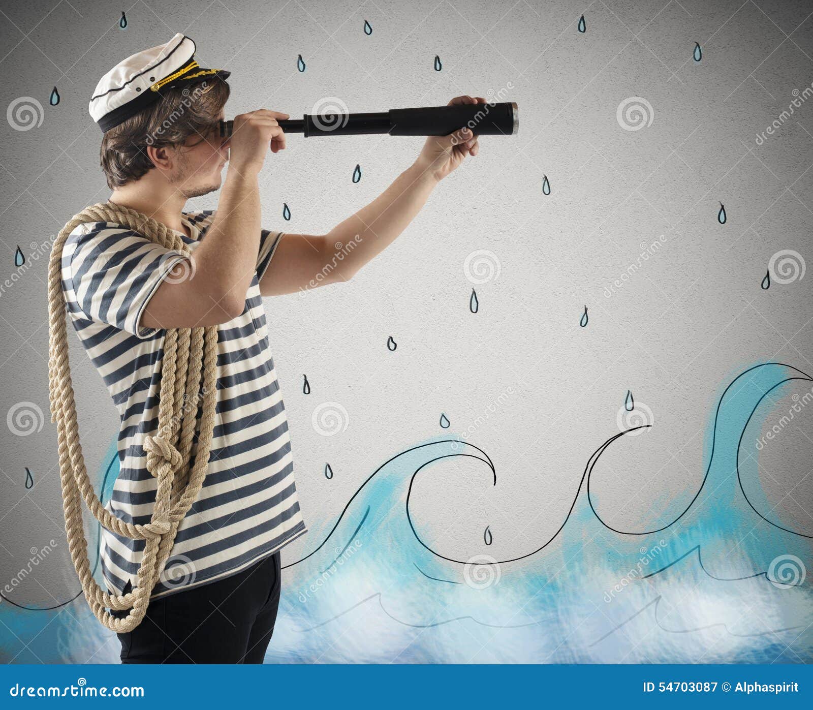 Sailor with the telescope stock image. Image of adventure - 54703087