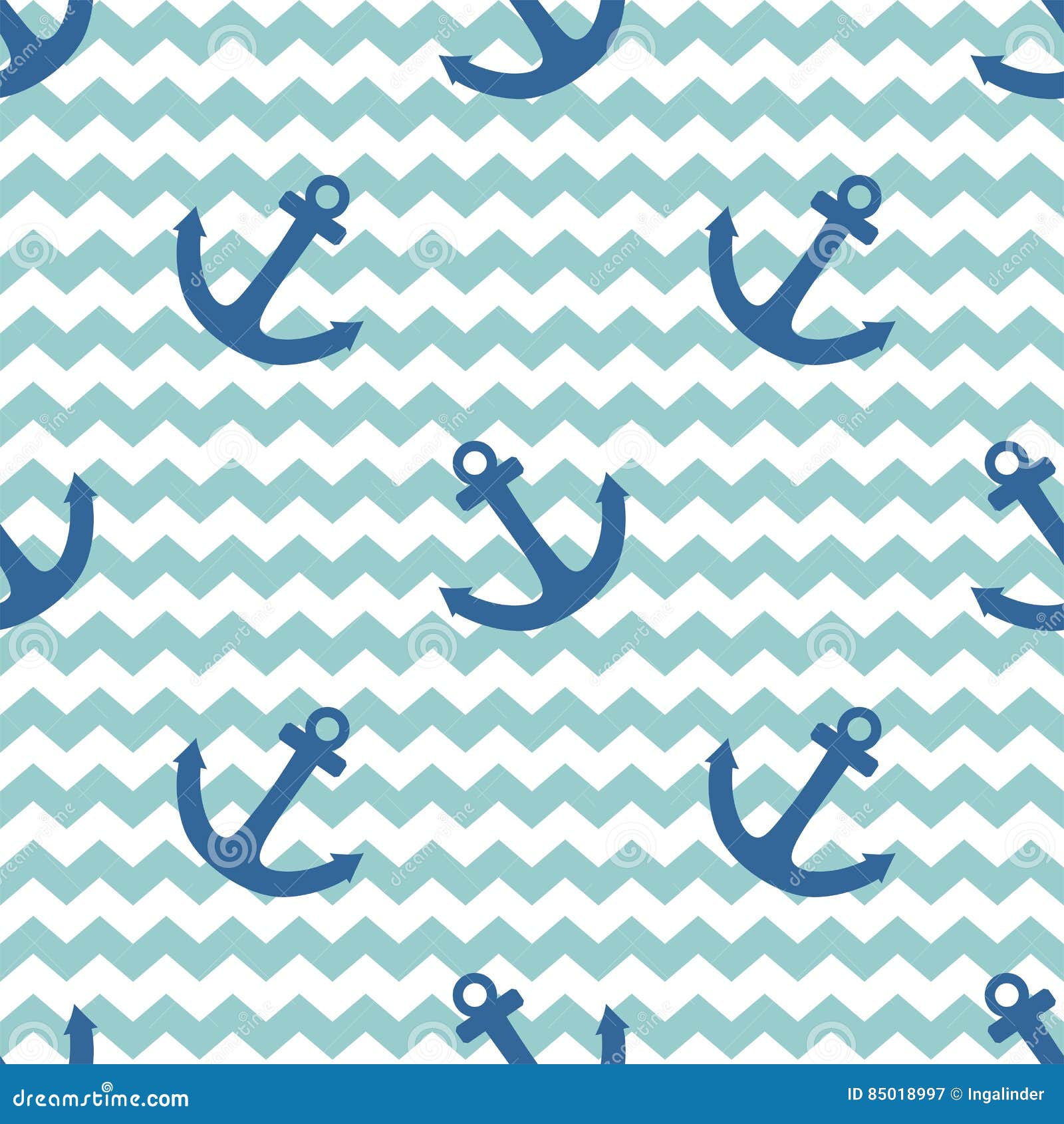 Sailor Tile Vector Pattern with Anchor on a White and Blue Stripes ...