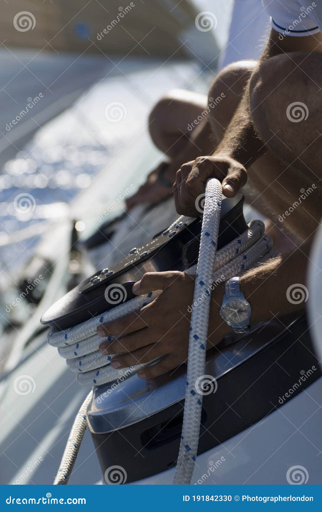 Sailor Tying Rope Onto Windlass Close-up of Hands Stock Photo - Image ...