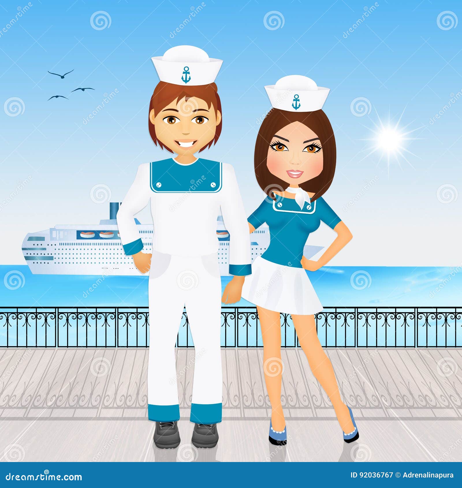 Sailors couple stock illustration. Illustration of female - 92036767