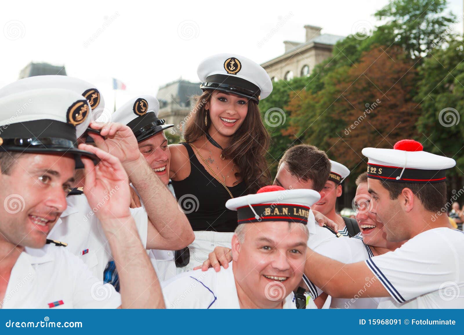 Sailors and Pretty Young Woman Editorial Photo - Image of brunette ...