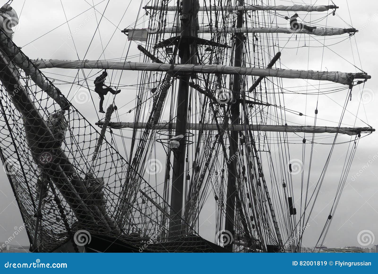 Sailors Working Aloft in the Rigging of a Traditional Tallship ...
